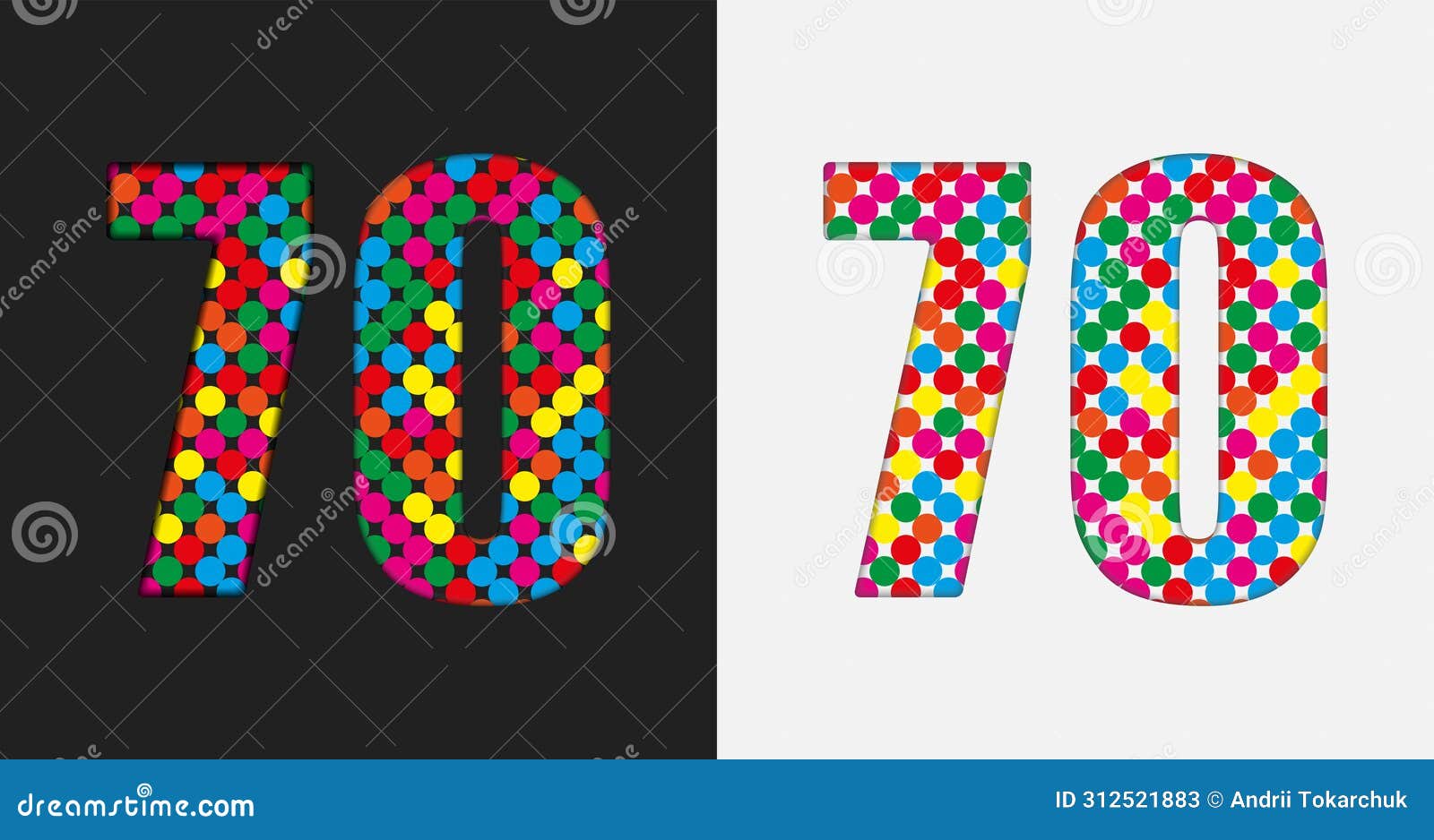 Bubble Number - 70. Glitter Figure of Colored Dots Stock Vector ...