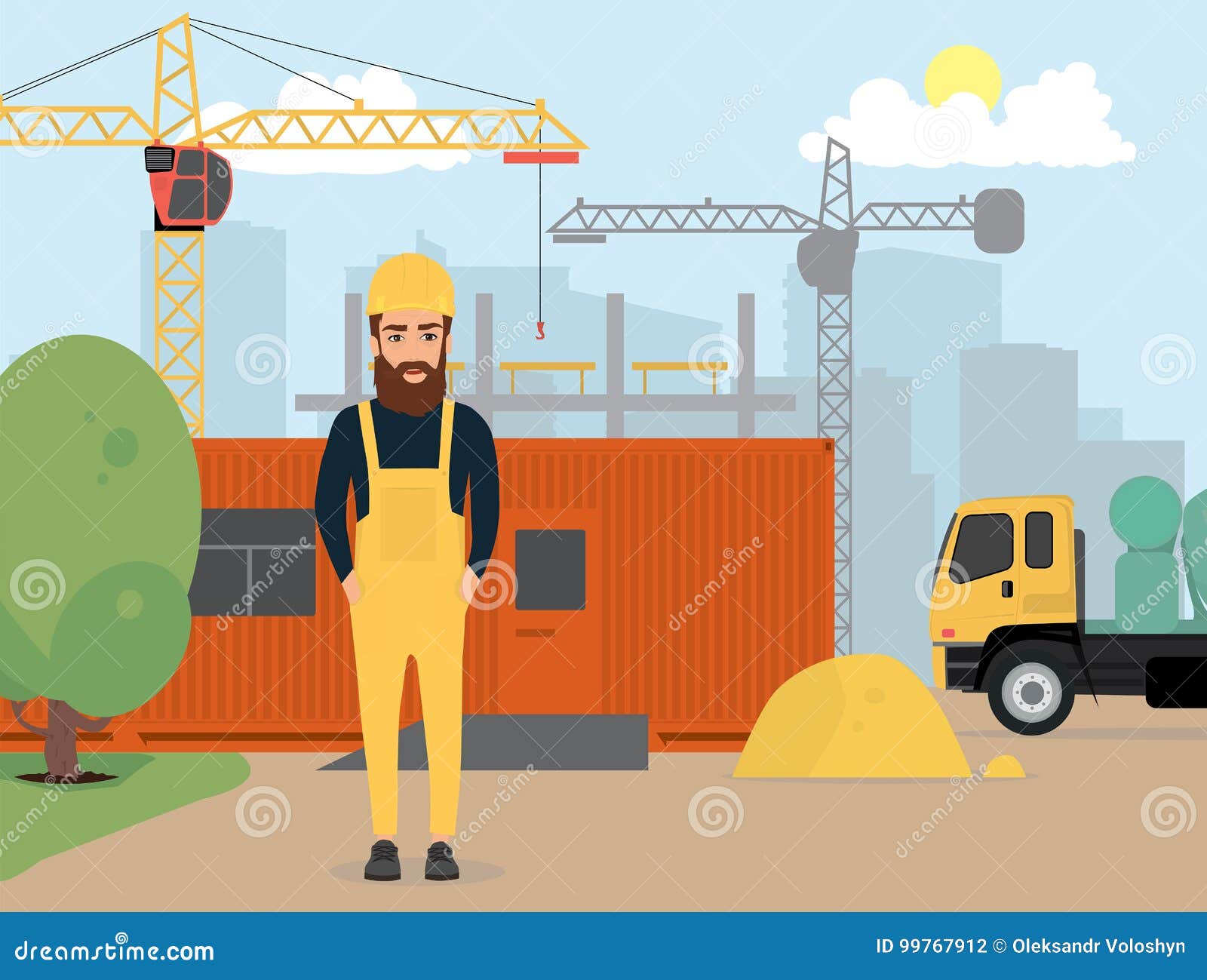 Vector Builder Character Illustration. Concept of Process Construction ...