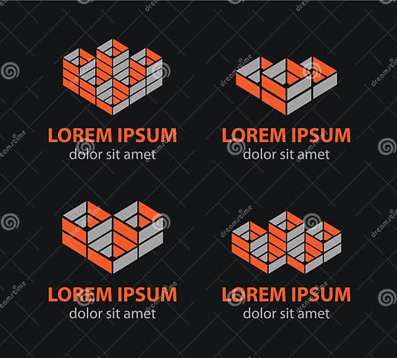 Vector Building Blocks Logo Set, Abstract Geometric Logos, Structure ...