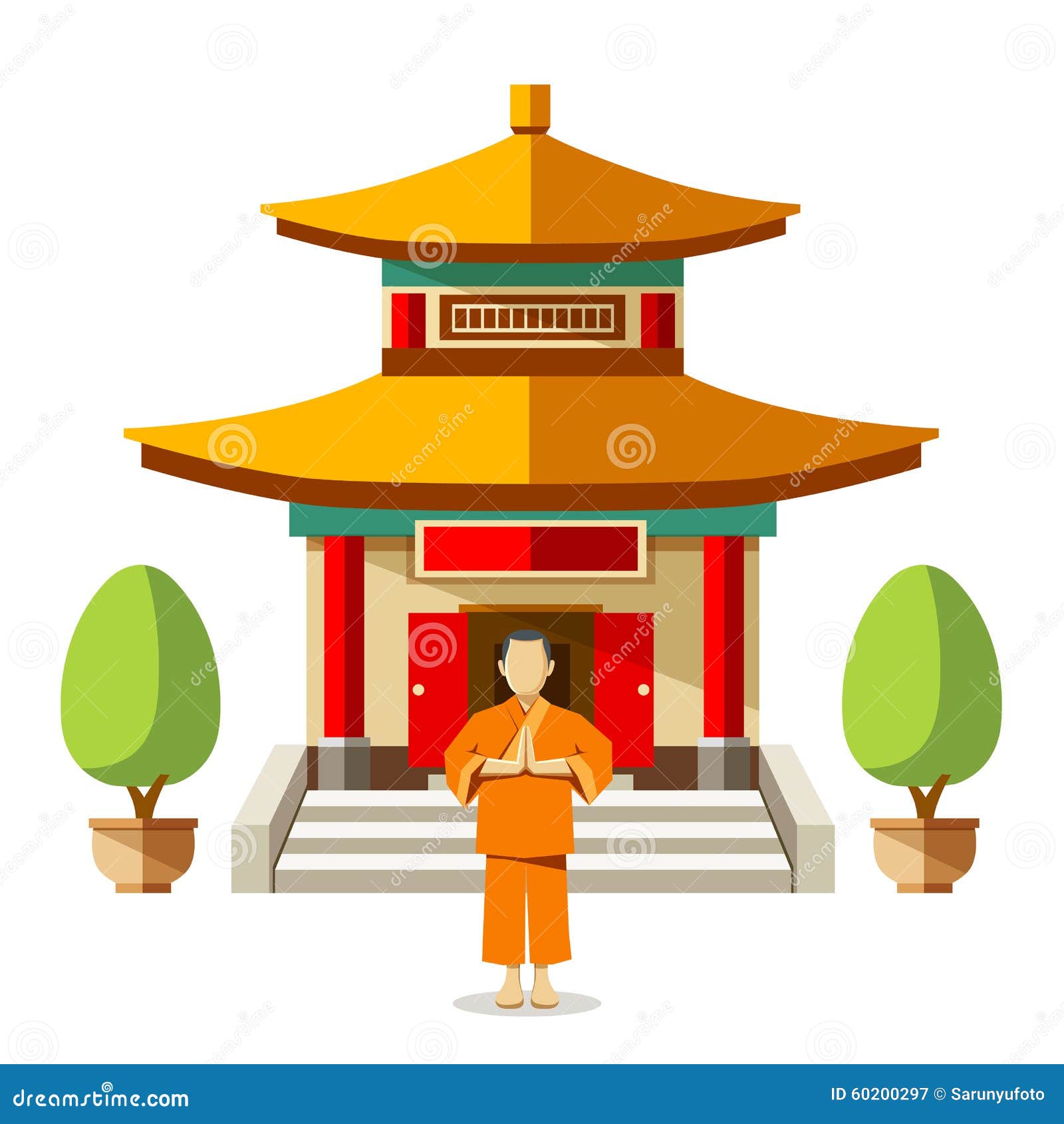 Vector Building of China with China Monks Stock Vector - Illustration ...