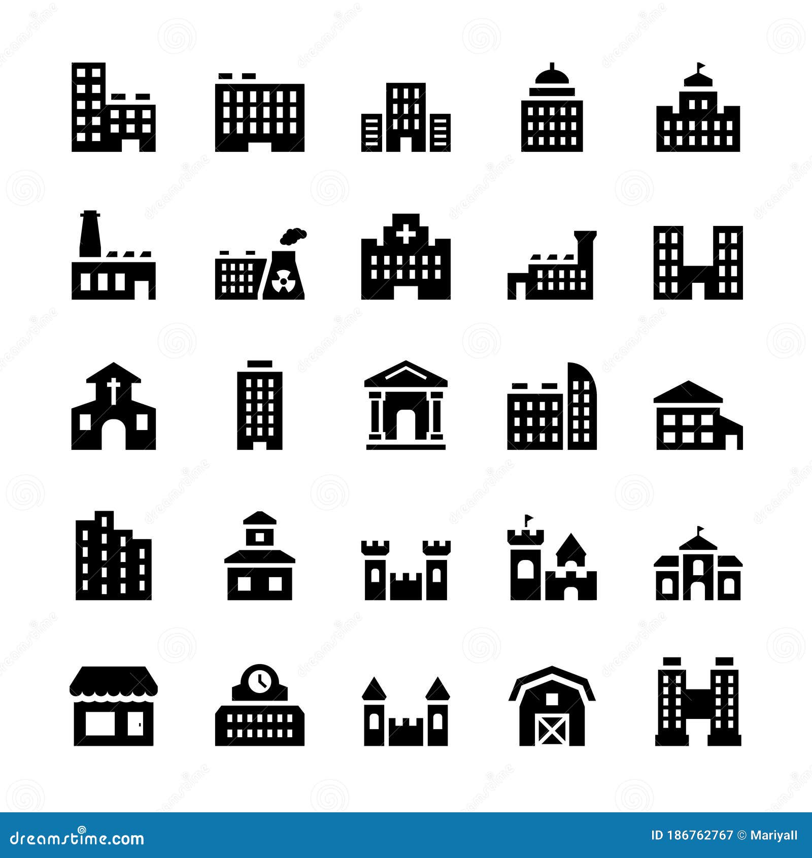 Vector Building Icons Set in Flat Style Stock Vector - Illustration of ...