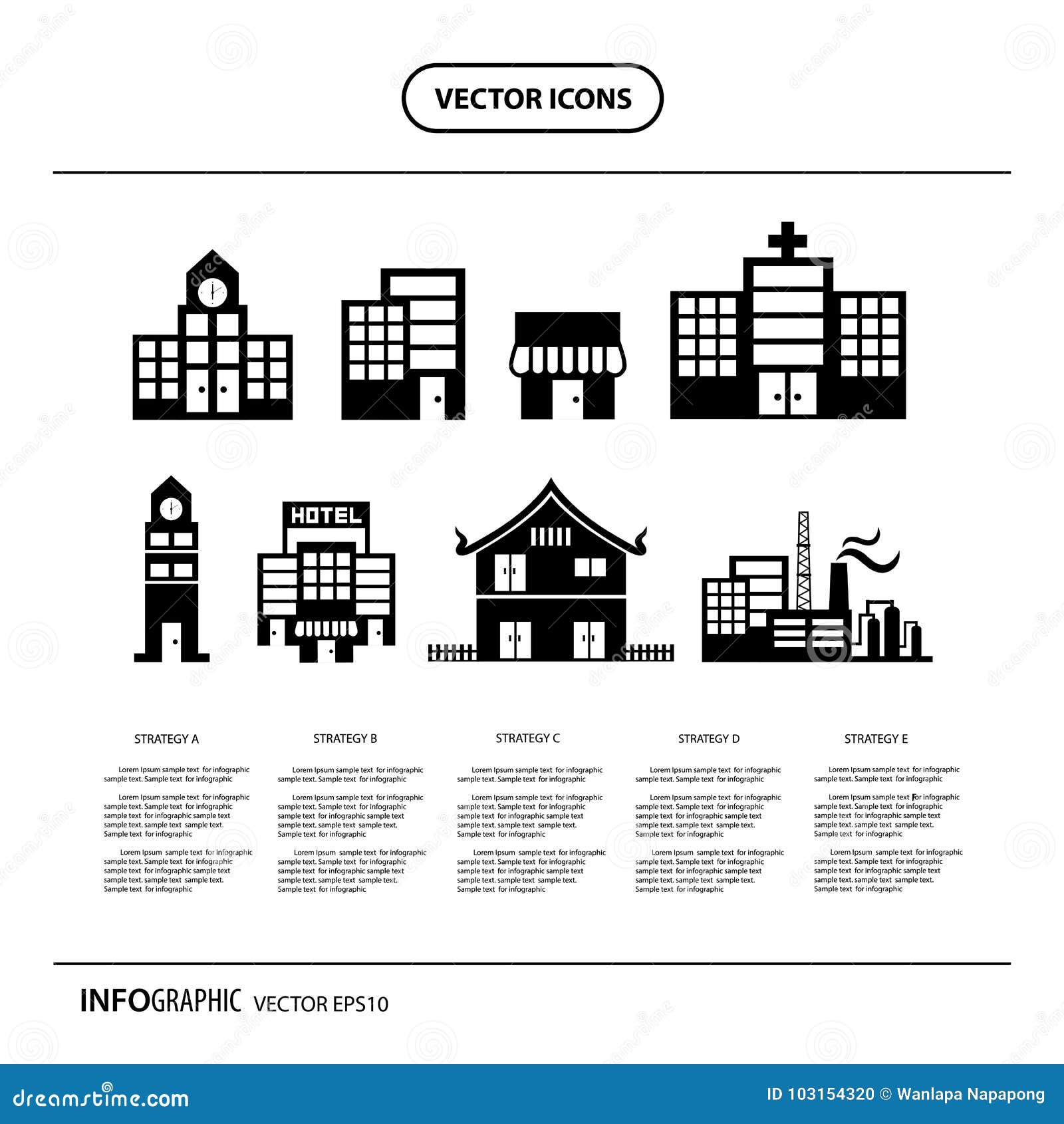 Buildings Icon Info Graphic Set Stock Vector - Illustration of tower ...