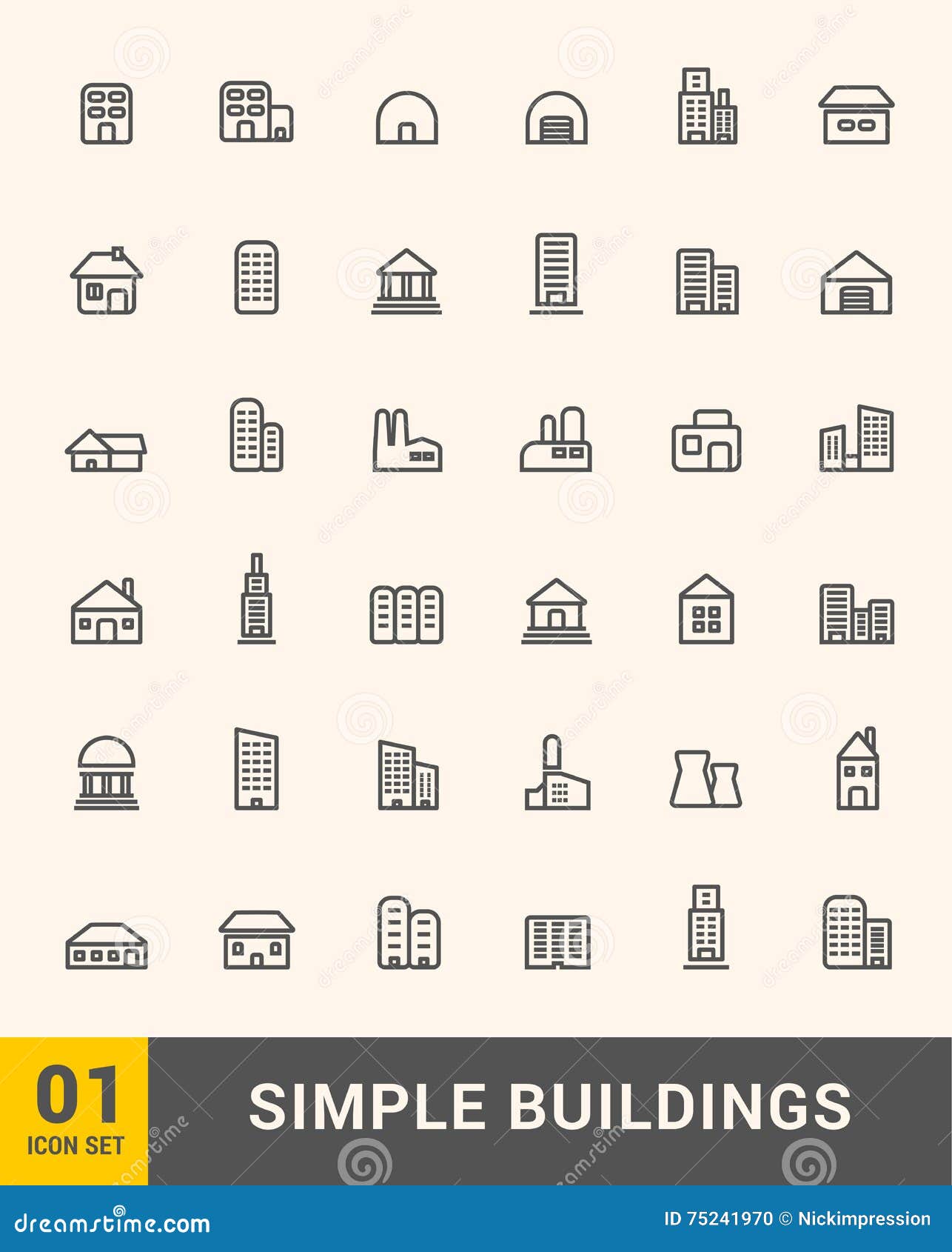 Vector Buildings Thin Icons Design Set. Stock Vector - Illustration of ...