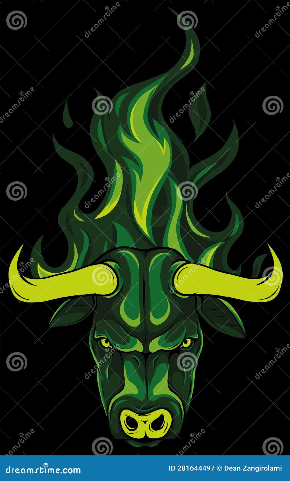 Vector Bull Head Flame-Furious Bull and Flame on Black Background Stock ...