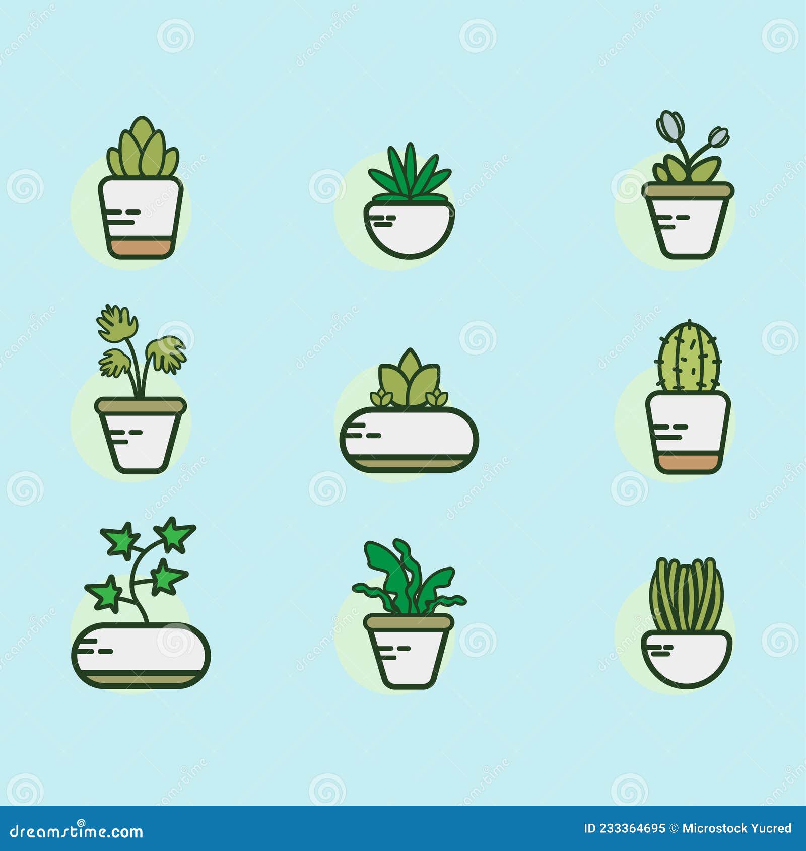 Vector Bundle of Various Plants in Pots, Suitable for Illustration and ...