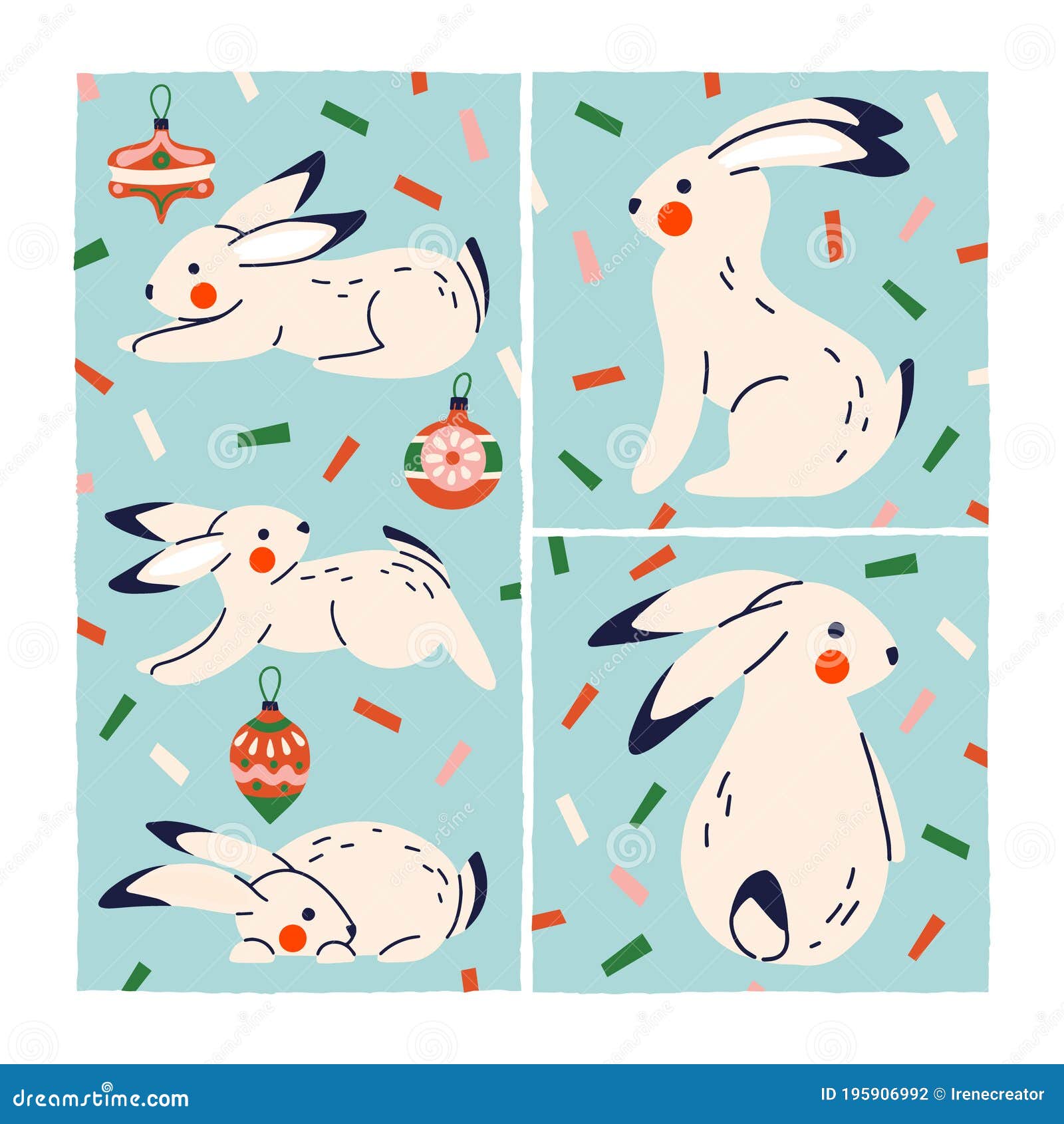 Vector Bunnies New Year Elements Flat Design Stock Vector ...