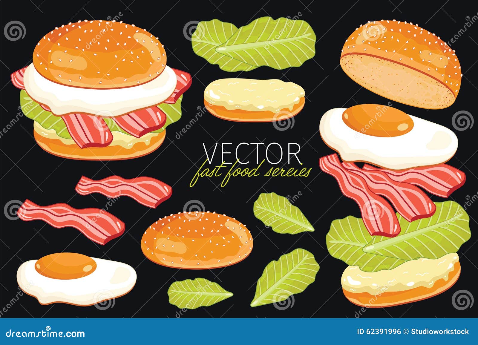 Vector Burgers On Black Background. | CartoonDealer.com #62392066
