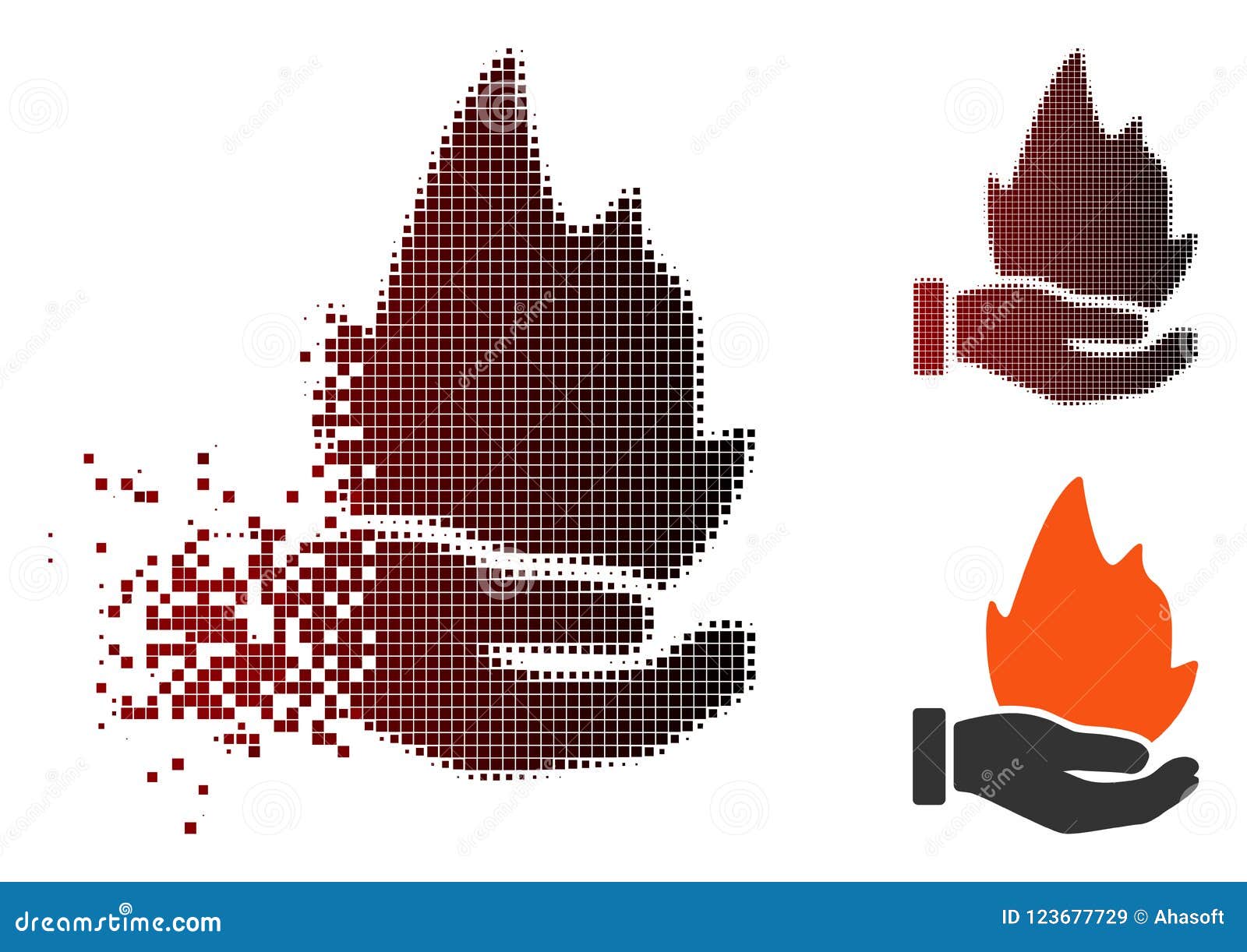 Damaged Pixel Halftone Burn Hand Icon Stock Vector - Illustration of ...