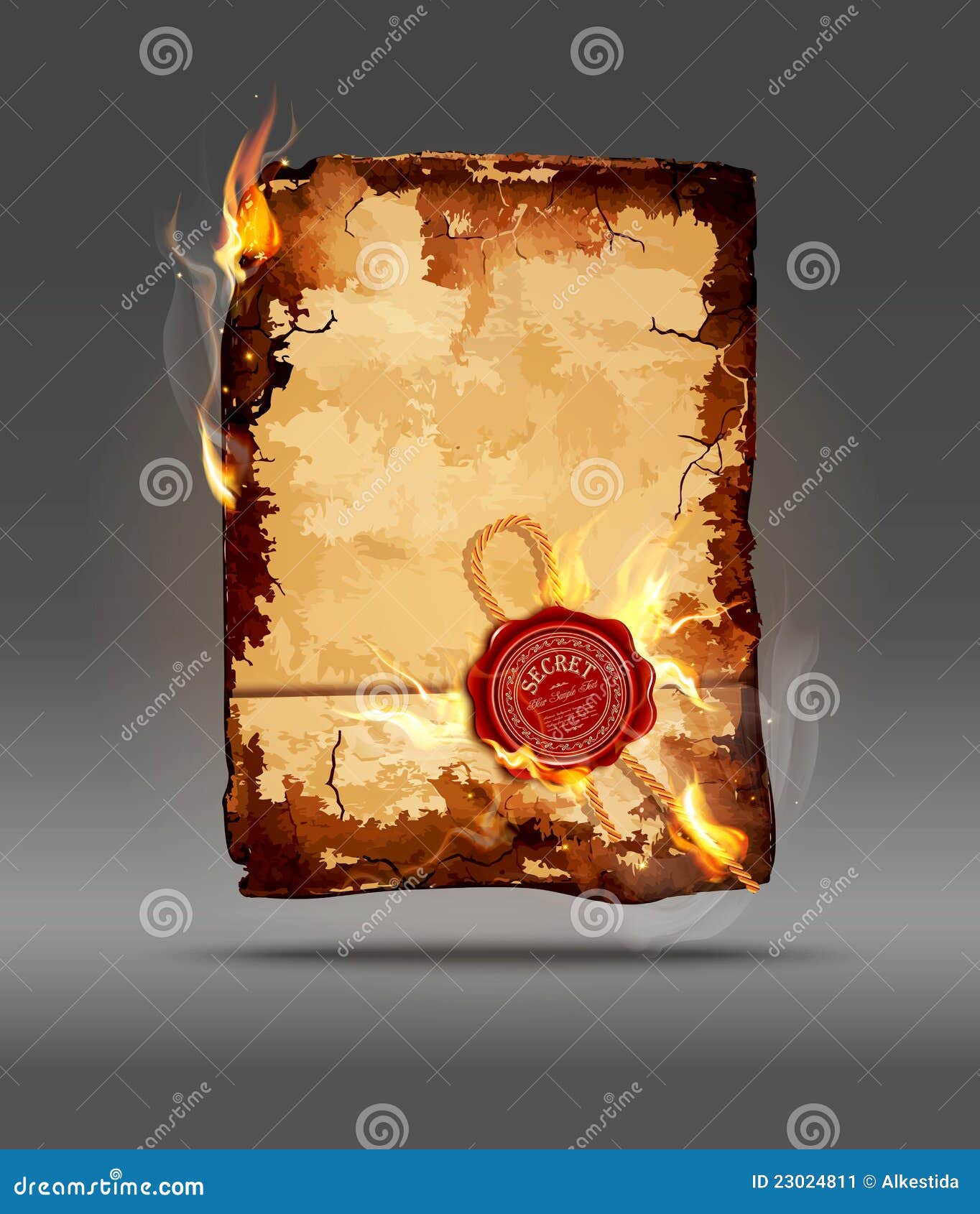 Vector Burning Parchment with Wax Seal Stock Vector - Illustration of ...
