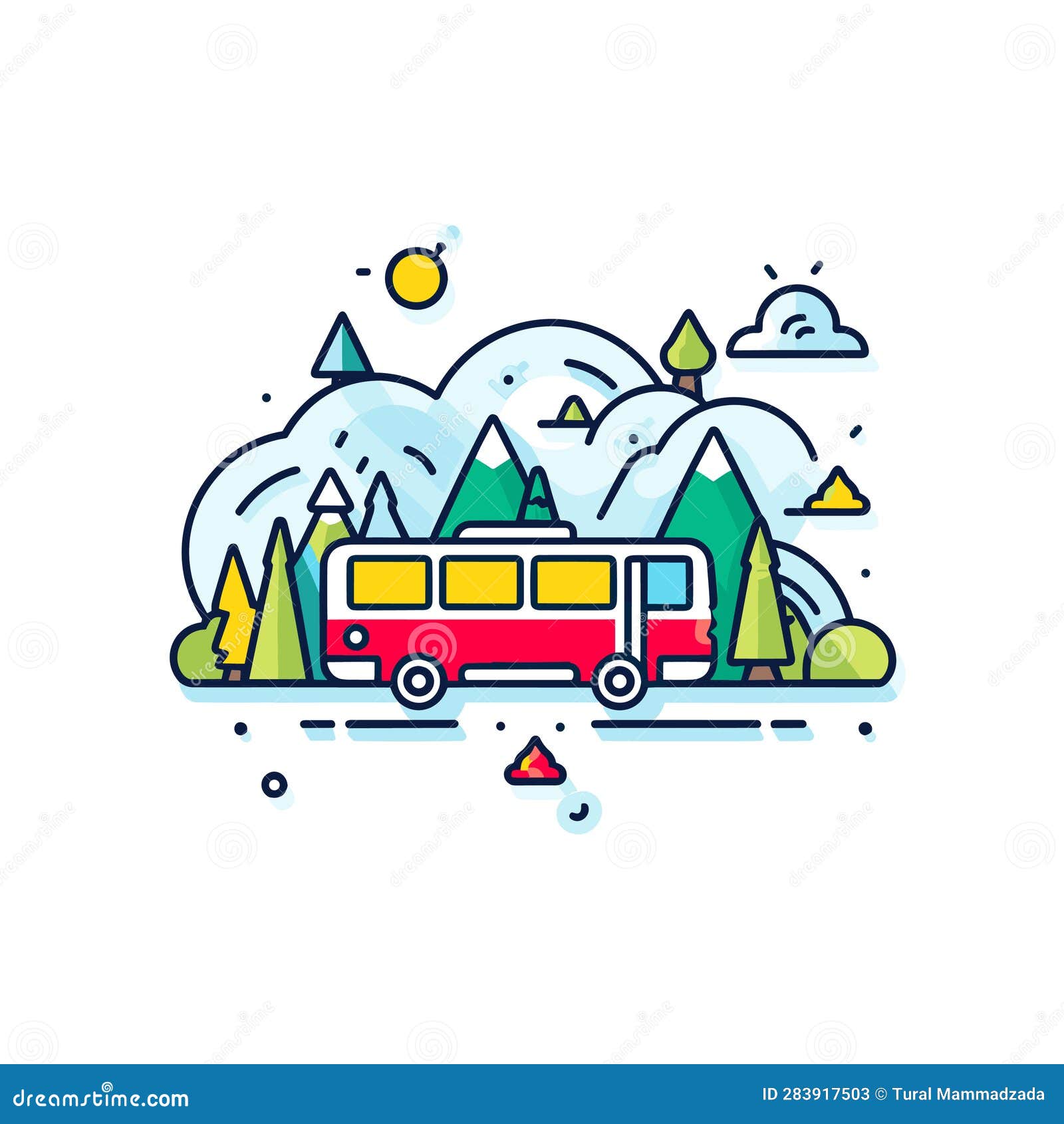 Vector of a Bus Driving through a Scenic Forest Landscape Stock Vector ...