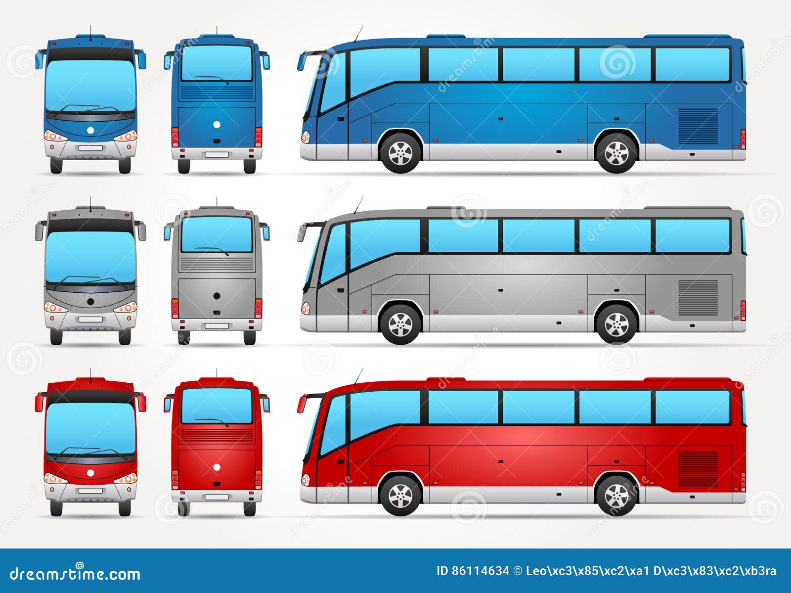 Vector Bus - Front - Back - Side View Stock Vector - Illustration of ...