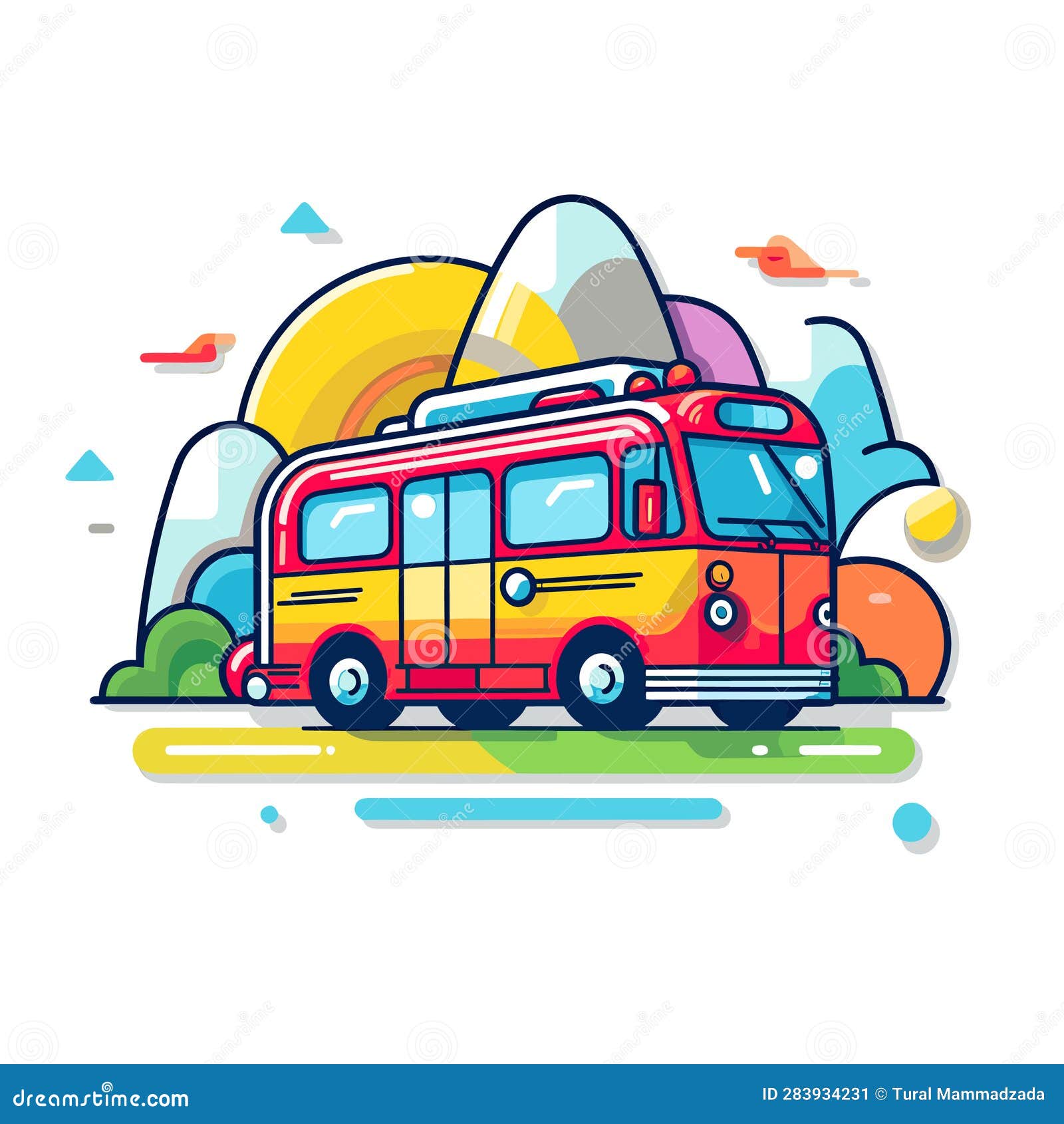 Vector of a Bus with a Surfboard on Top, Perfect for a Beach Adventure ...