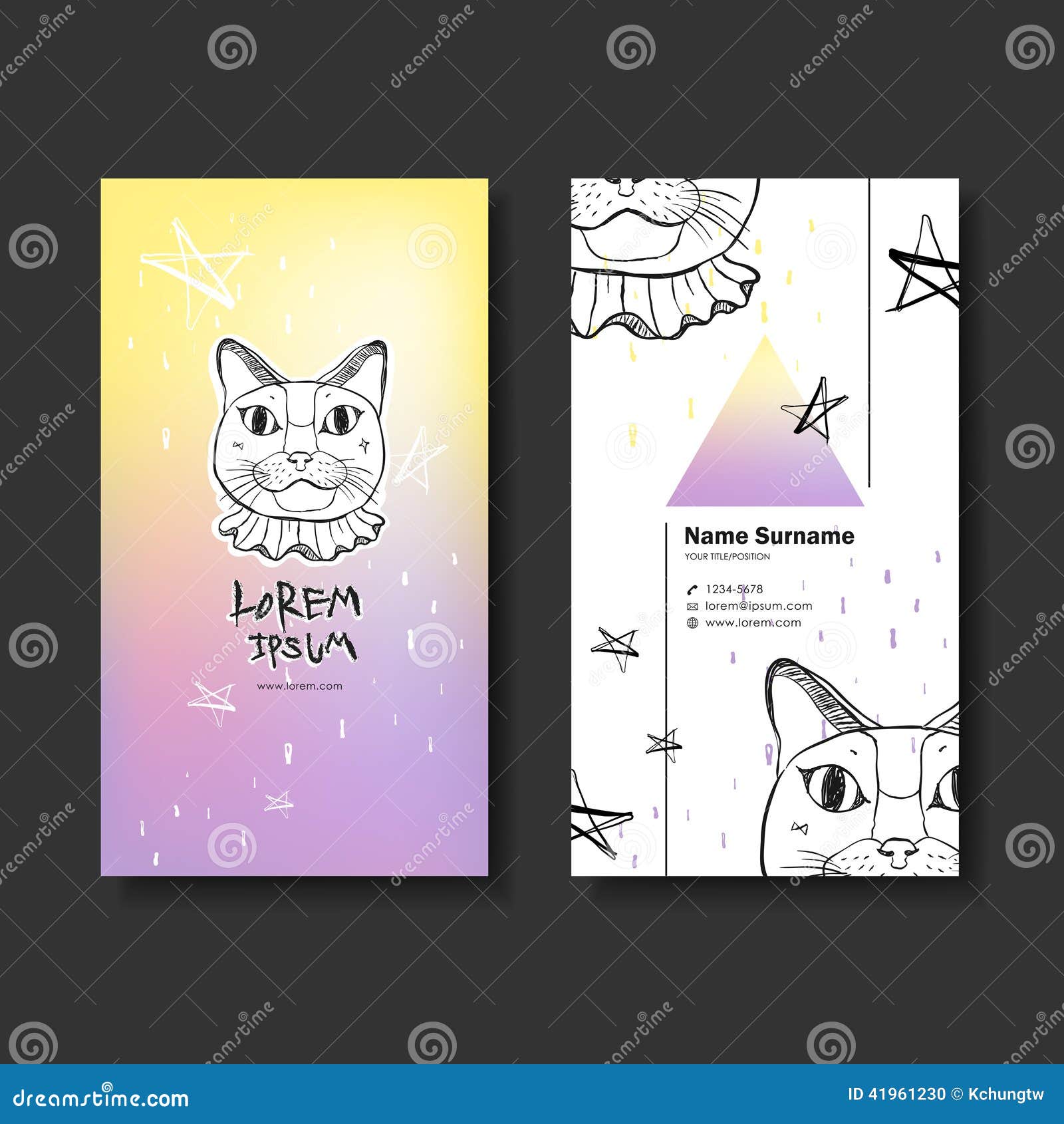 Vector Business Card Design of Hand Drawn Cat Stock Vector ...