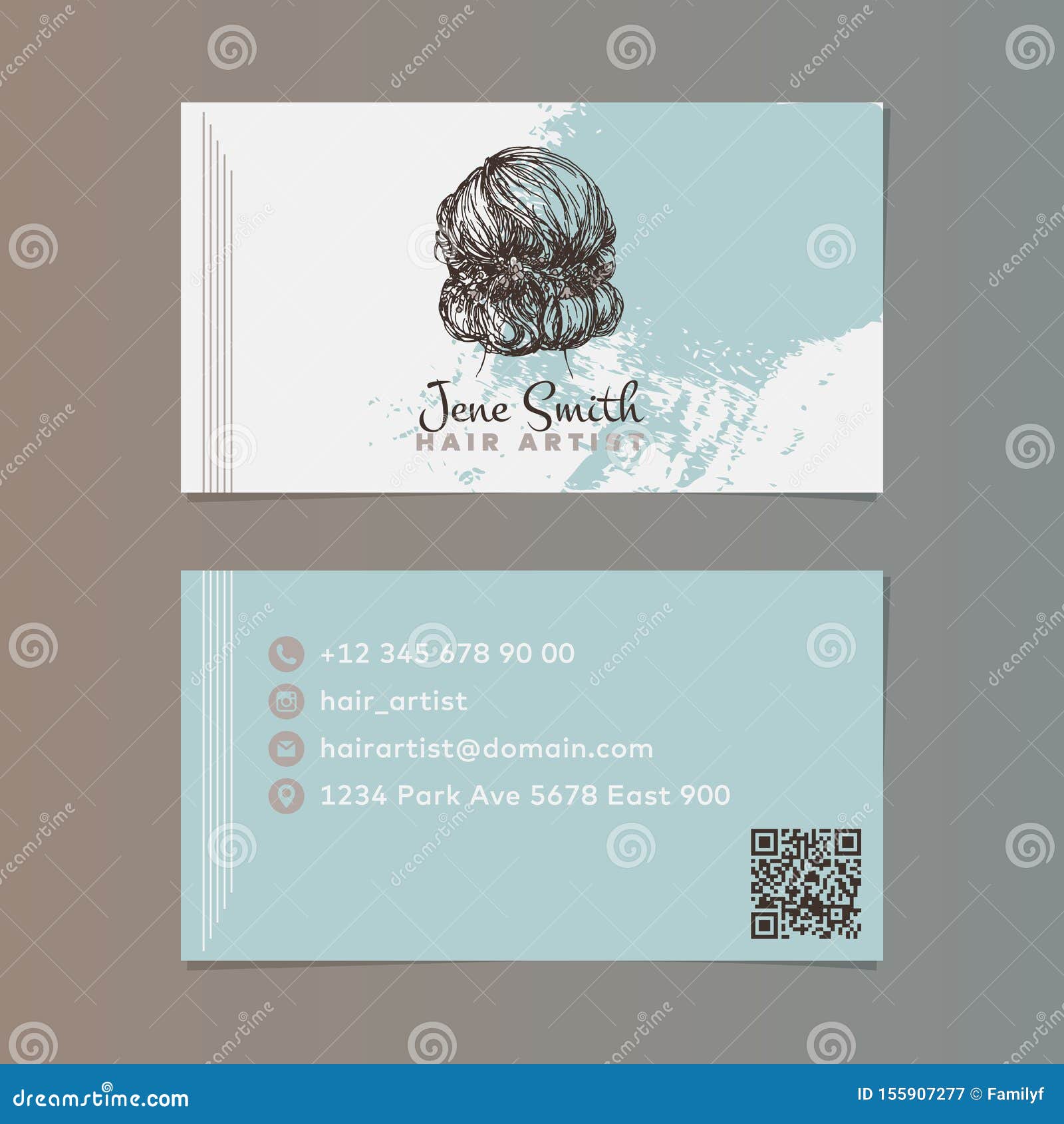Vector Business Card. Hairstyle Sketch. Blue Background. Stock Vector ...