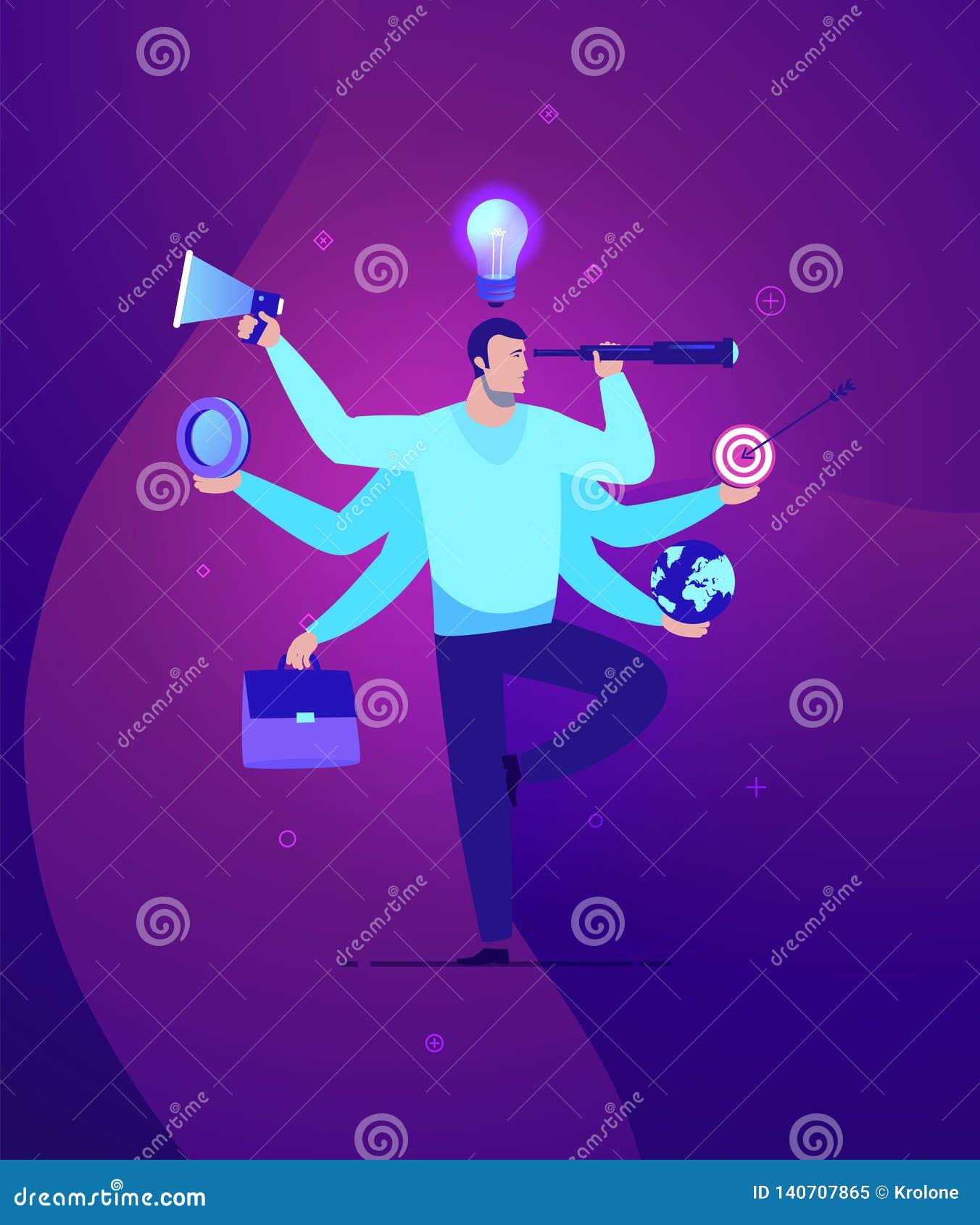 Vector Business Concept Illustration Businessman with Multitasking and ...