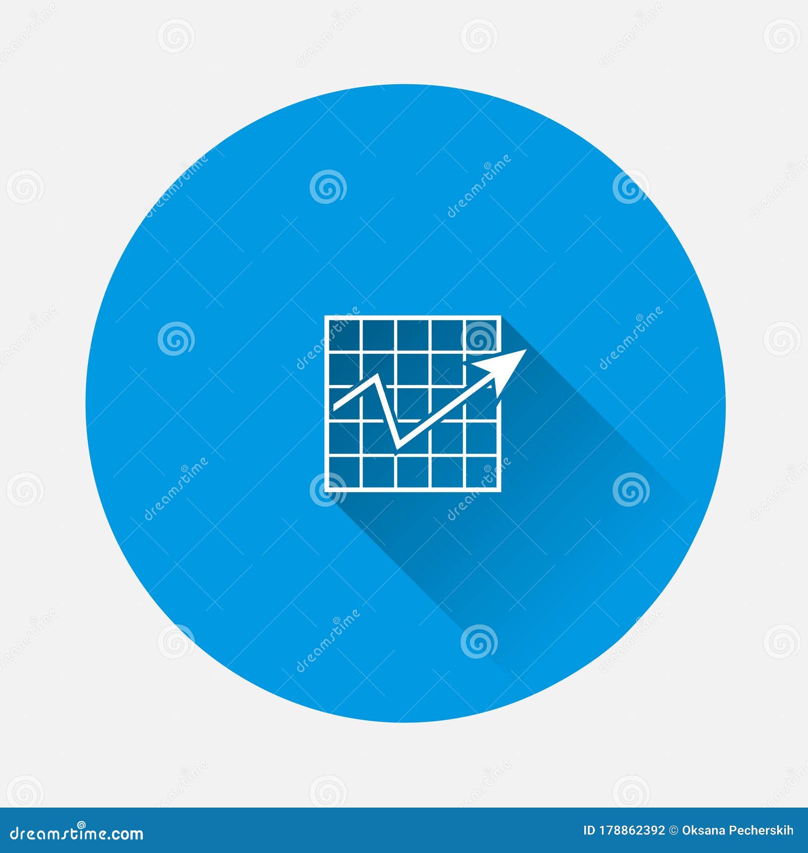 Vector Business Graph Icon on Blue Background. Flat Image with Long ...