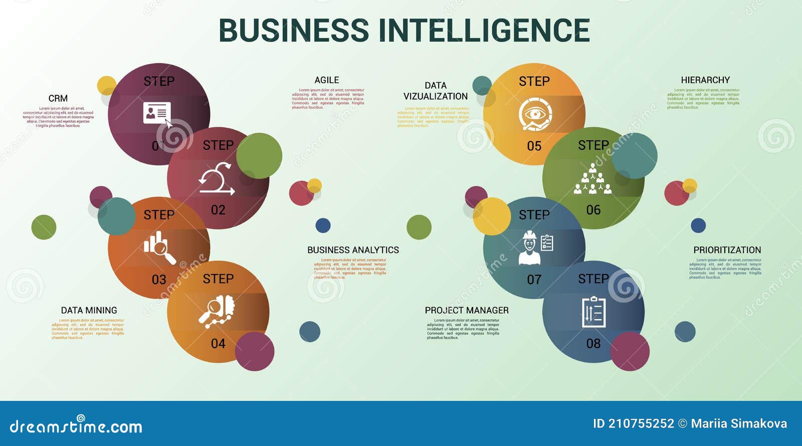 Infographic Business Intelligence Template. Icons in Different Colors ...
