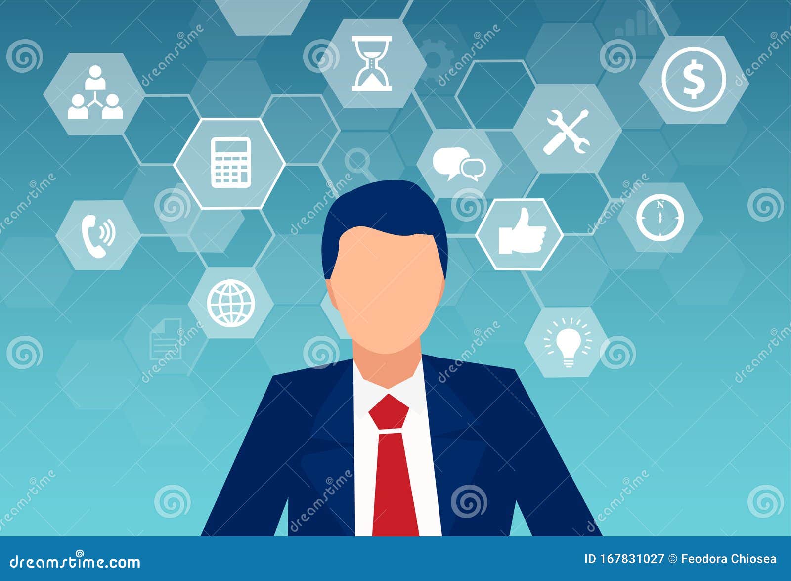 Vector of a Business Man Communicating in a Computer Network ...