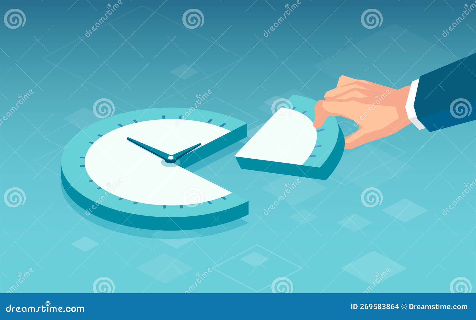 Vector of a Businessman Hand Stealing a Slice of a Clock. Time ...