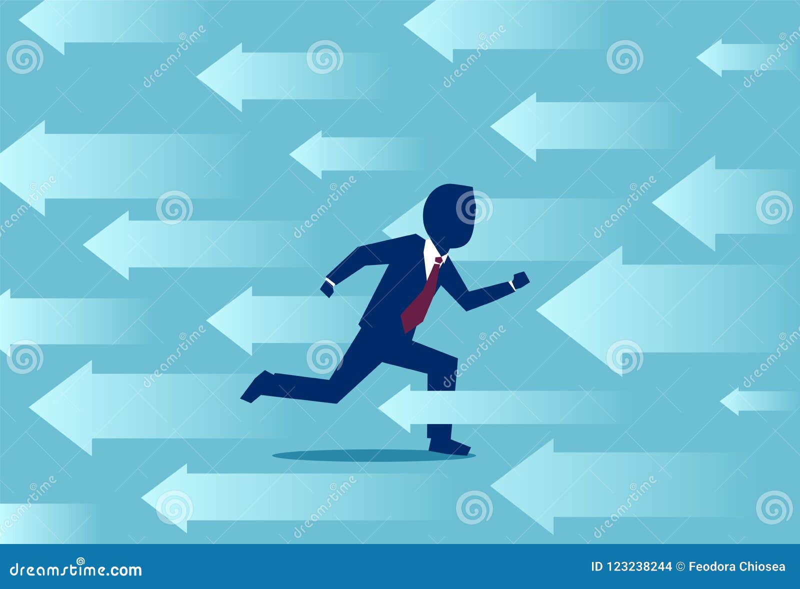 Vector of a Business Man Running in Opposite Direction of Multiple ...