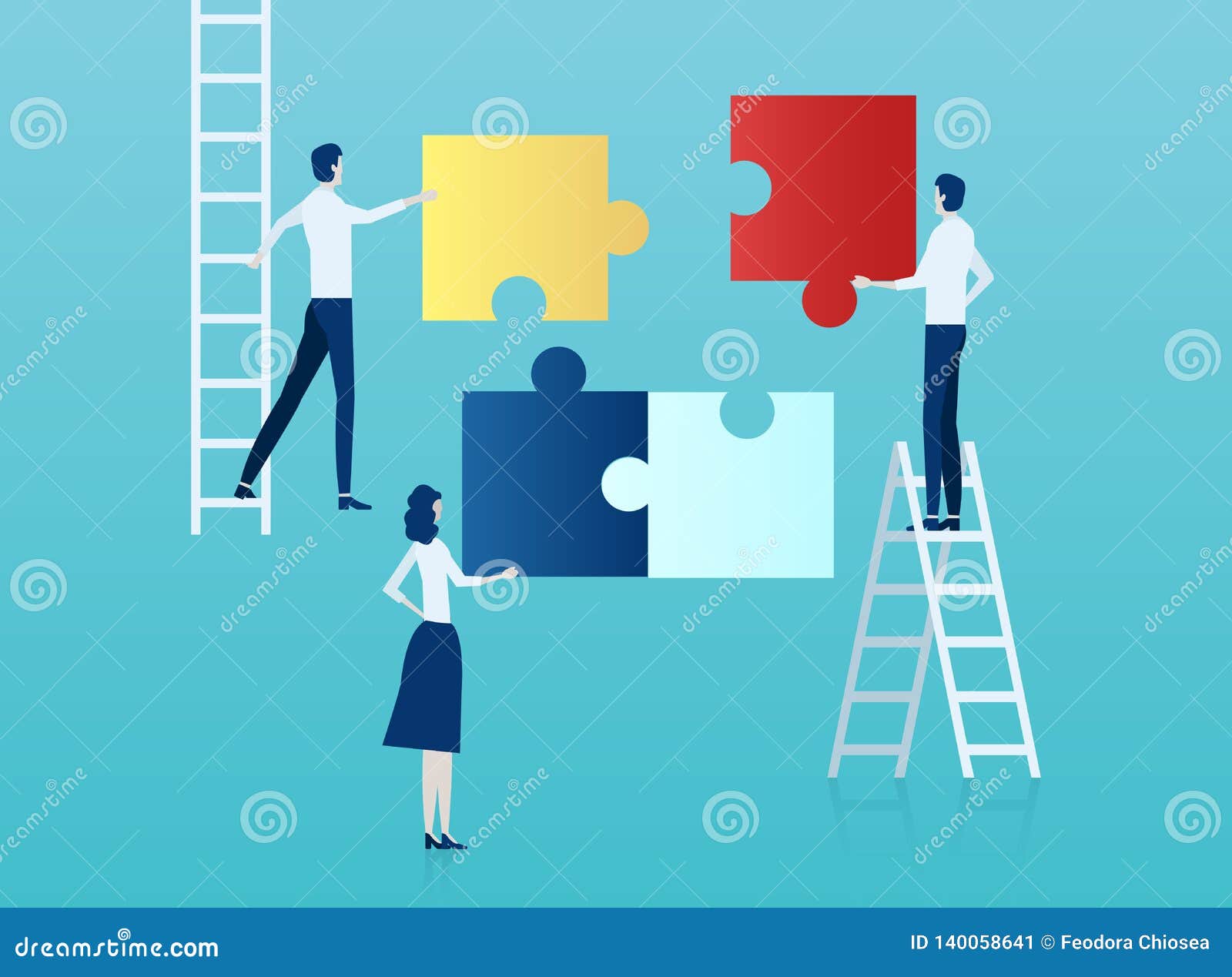Vector of Business People Assembling a Puzzle Stock Illustration ...