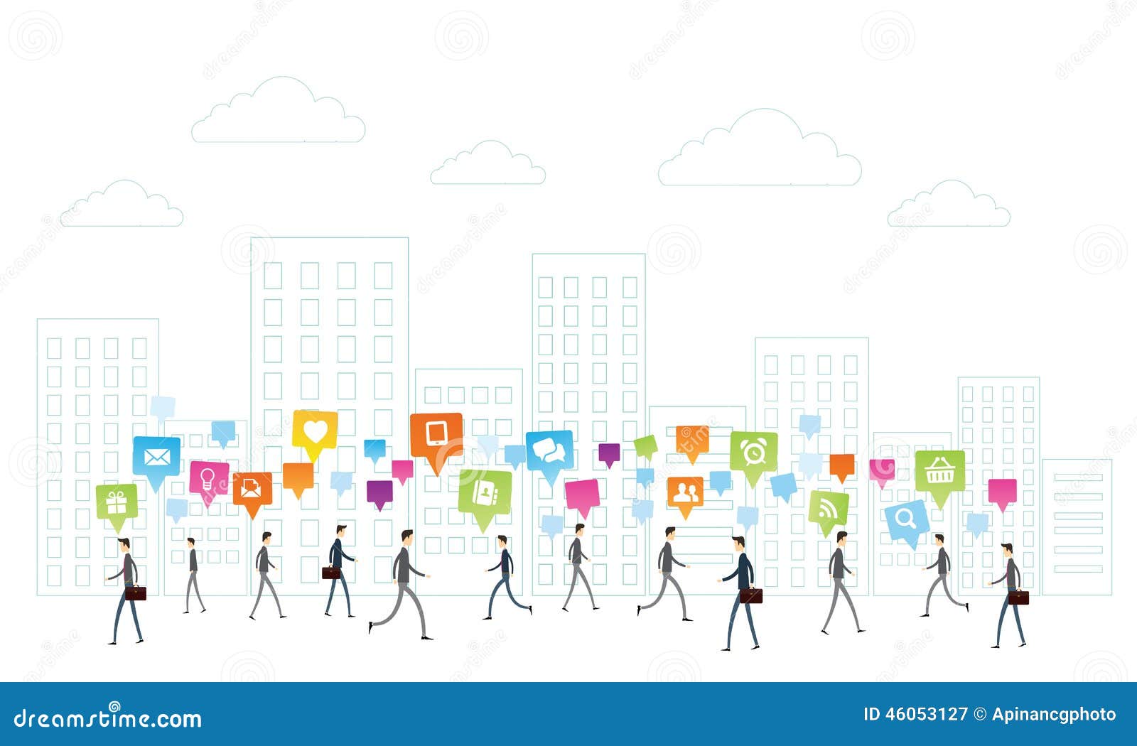Vector Business People Communication on White City Background Stock ... Vector Business People Communication on White City Background Stock ...