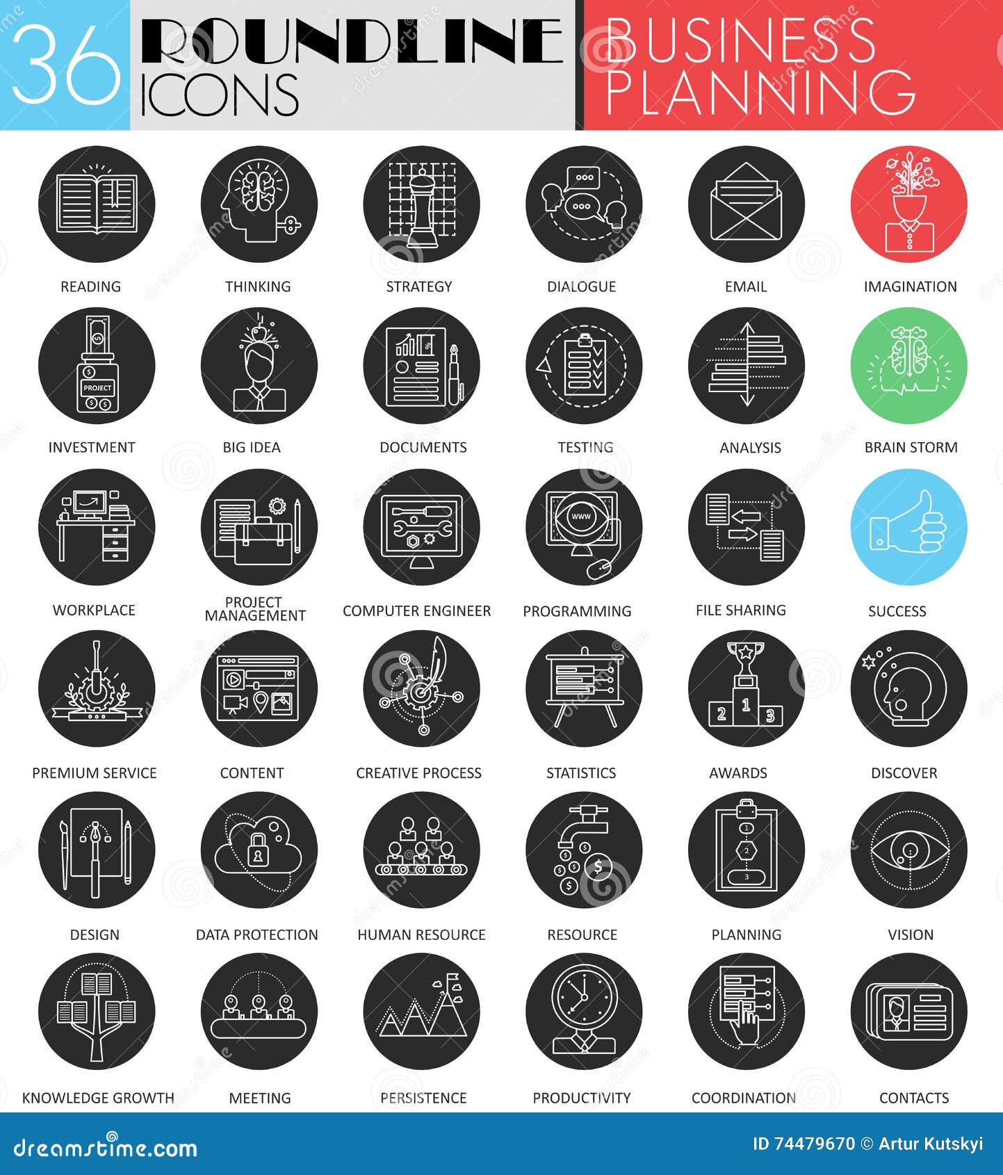 Vector Business Project Planning Circle White Black Icon Set. Modern ...