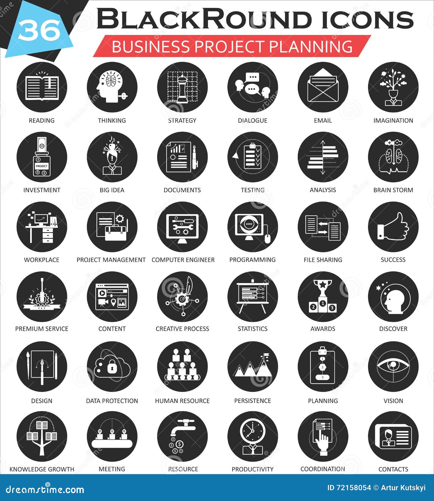 Vector Business Project Planning Circle White Black Icon Set. Ultra ...