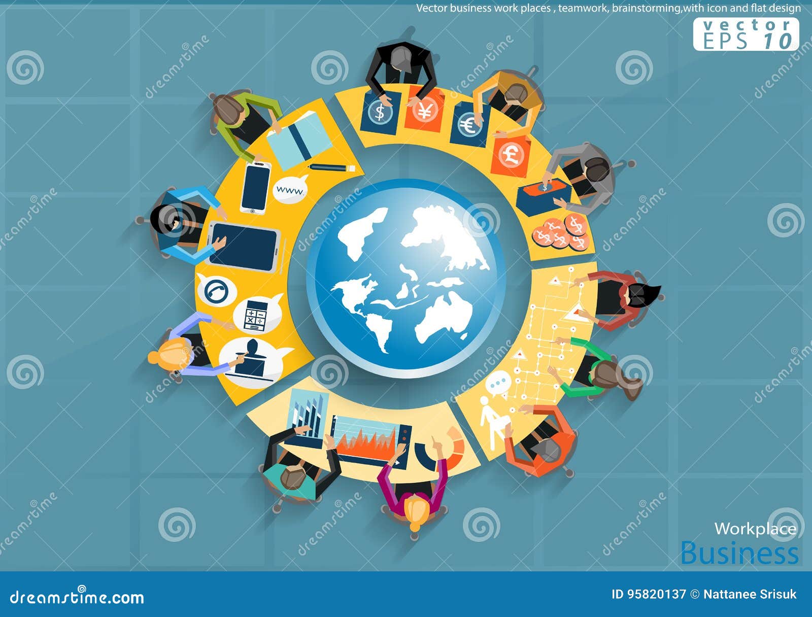Vector Business Work Places , Teamwork, Brainstorming, Business ...