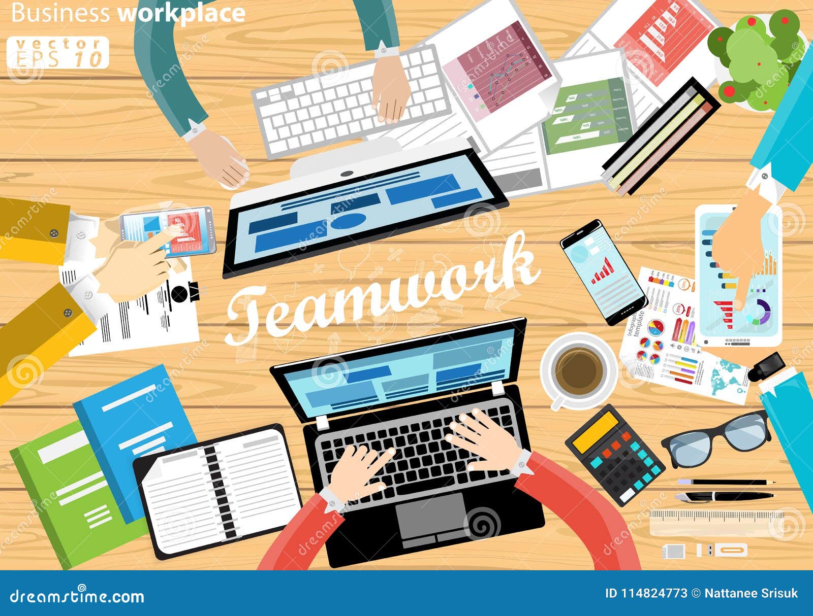 Business Workplace Top View Modern Idea and Concept Vector Illustration ...