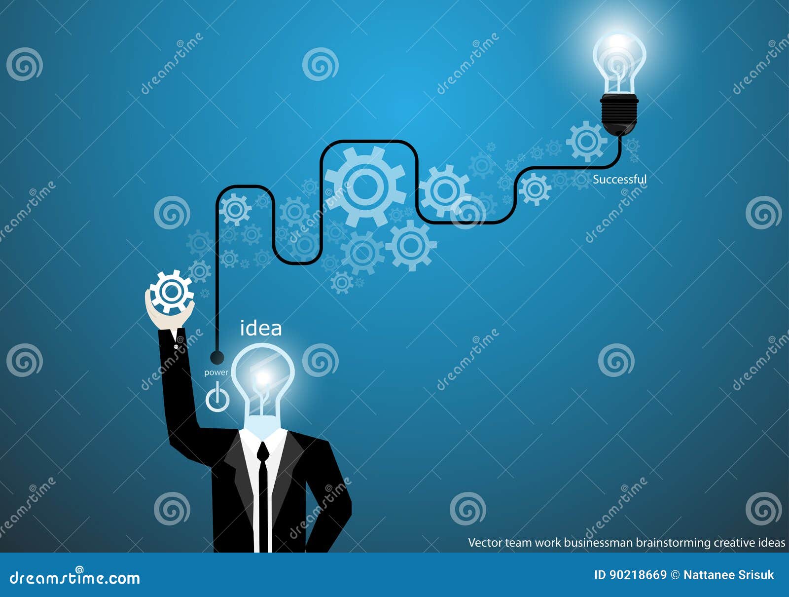 Vector Businessman Brainstorming Creative Ideas with Bulb Brain Cogs ...
