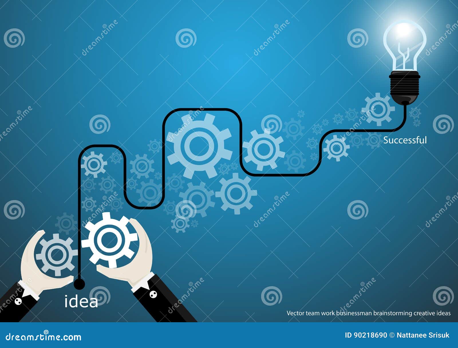 Vector Businessman Brainstorming Creative Ideas with Bulb Brain Cogs ...