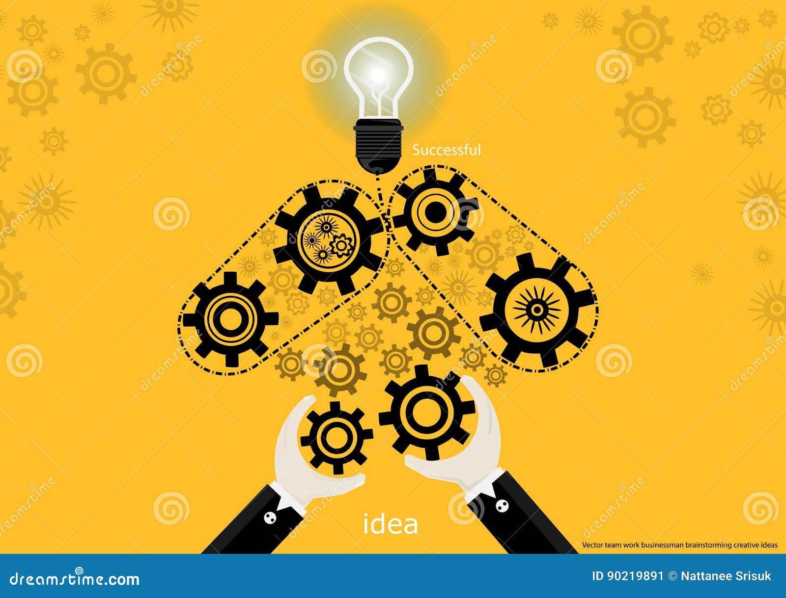 Vector Businessman Brainstorming Creative Ideas with Bulb Brain Cogs ...