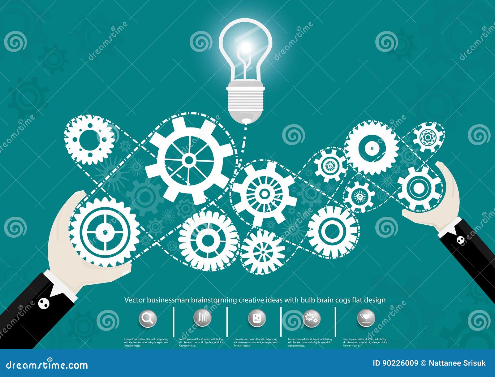 Vector Businessman Brainstorming Creative Ideas with Bulb Brain Cogs ...