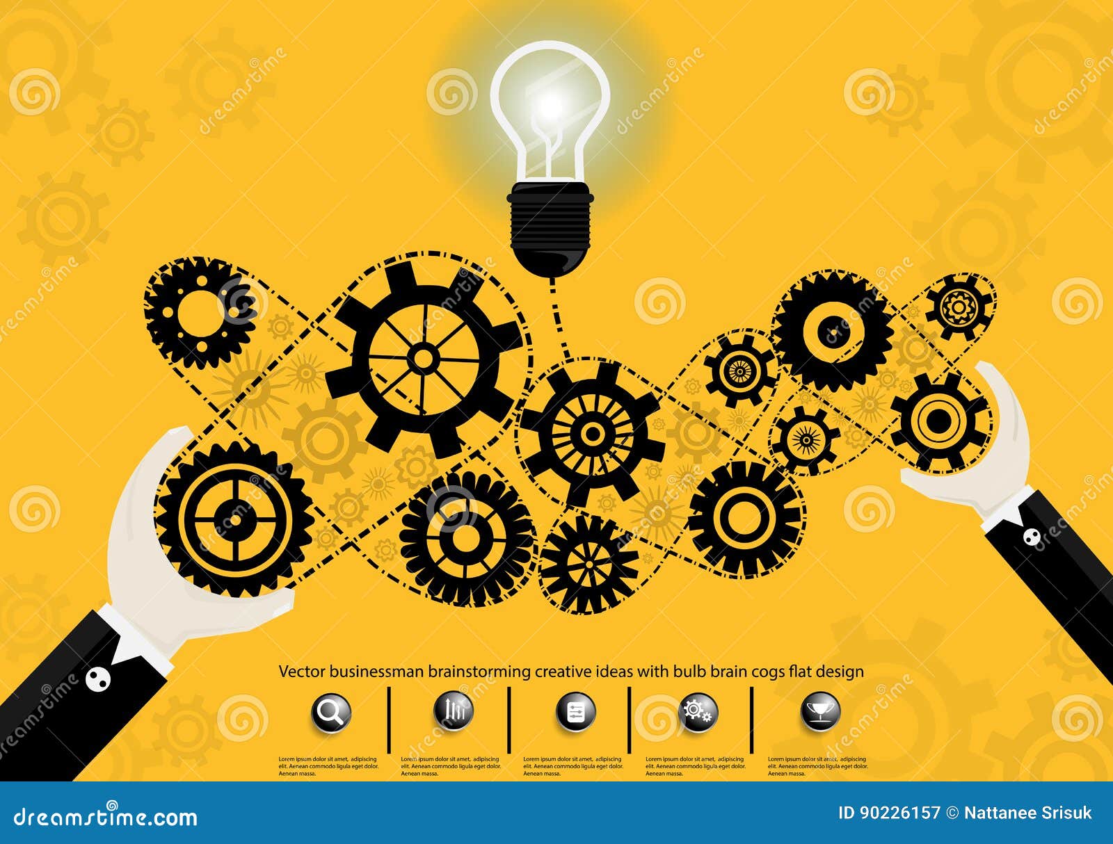 Vector Businessman Brainstorming Creative Ideas with Bulb Brain Cogs ...
