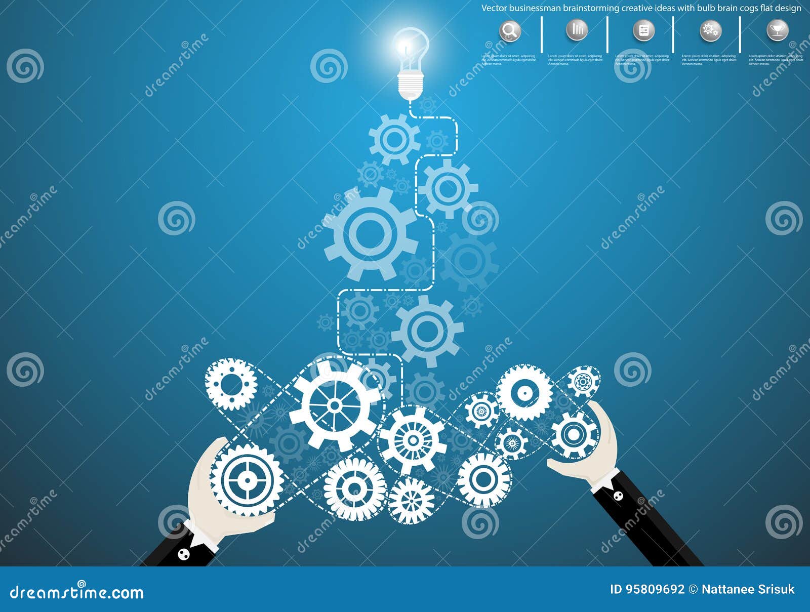Vector Businessman Brainstorming Creative Ideas with Bulb Brain Cogs ...