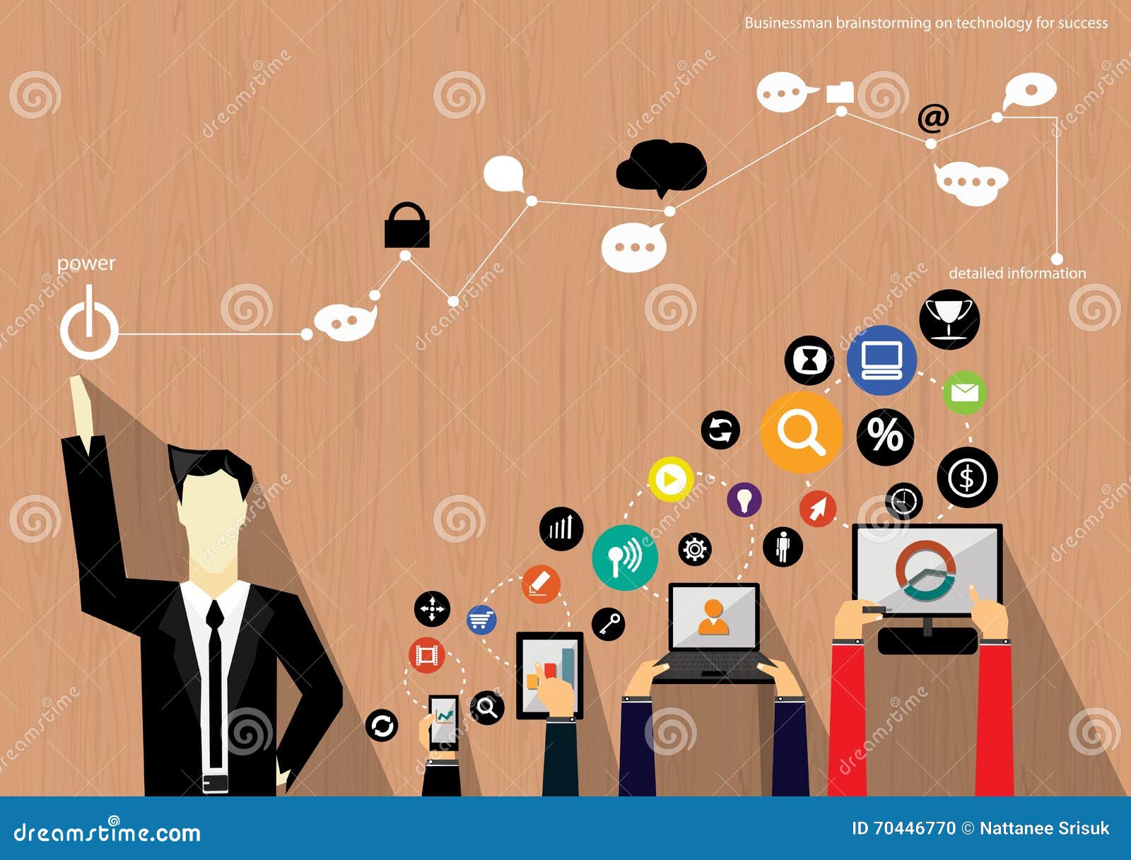 Vector Businessman Brainstorming on Technology for Success Flat Design ...