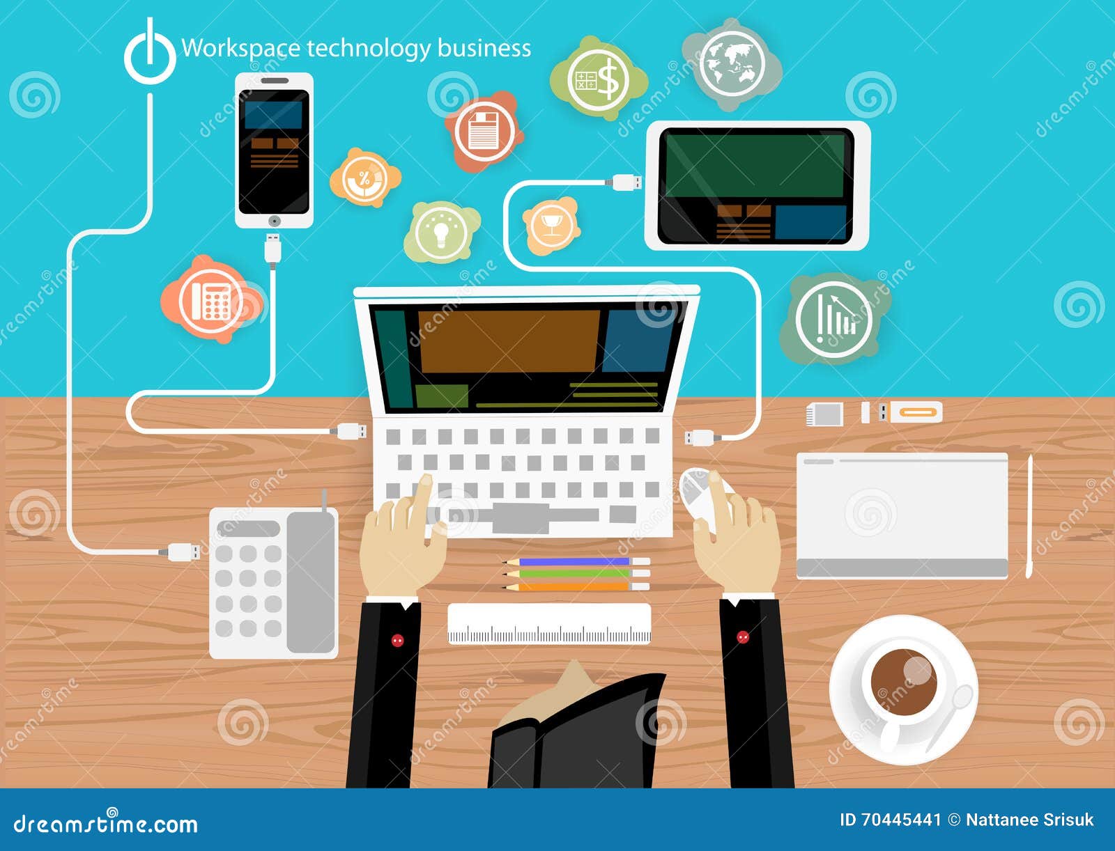 Vector Businessman Brainstorming Works Places Technology Stock Vector ...