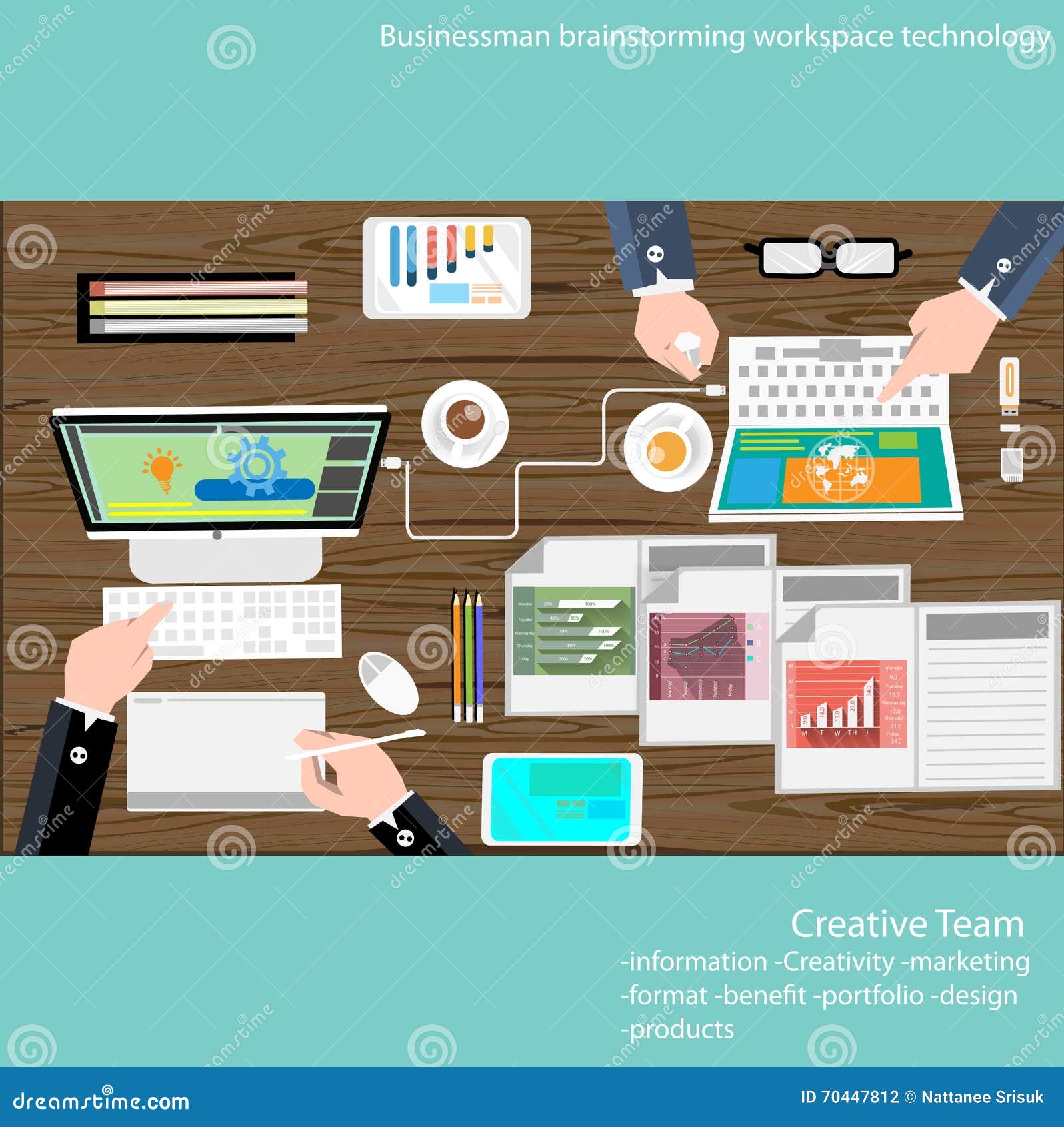 Vector Businessman Brainstorming Works Places Technology Stock Vector ...