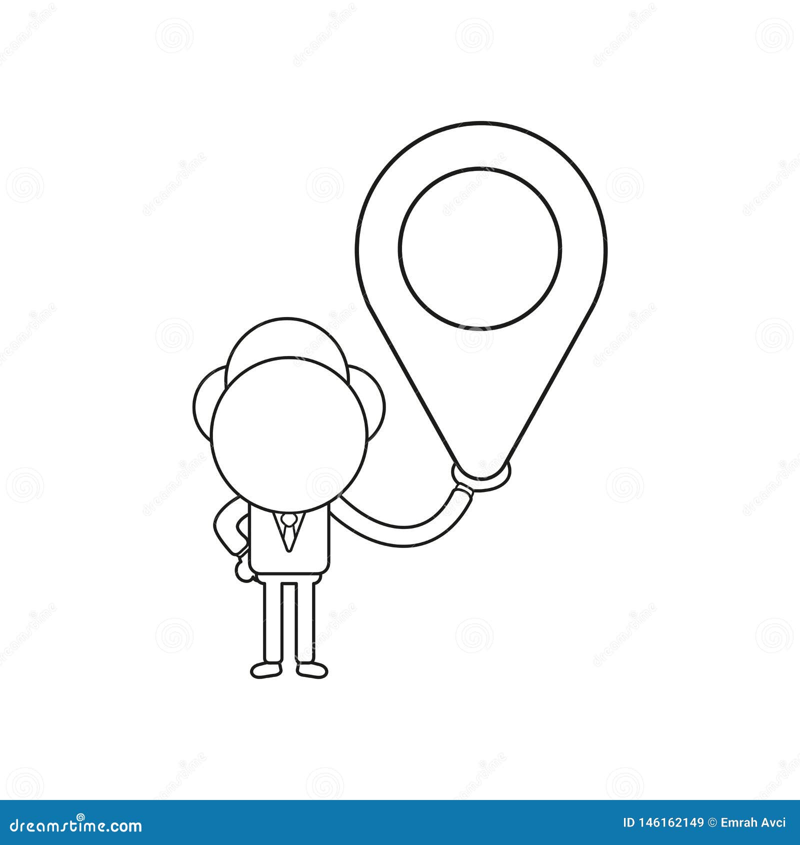Vector Businessman Character Holding Map Pointer. Black Outline ...