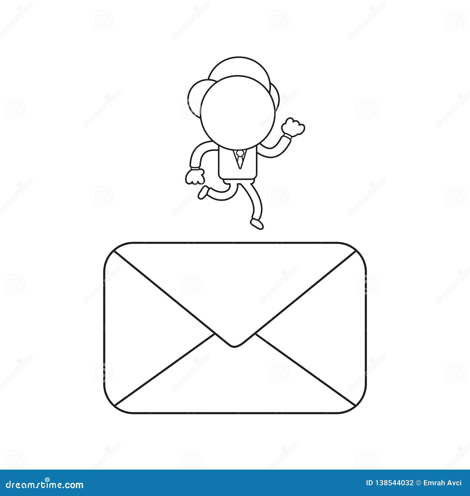 Vector Businessman Character Running on Closed Mail Envelope. Black ...