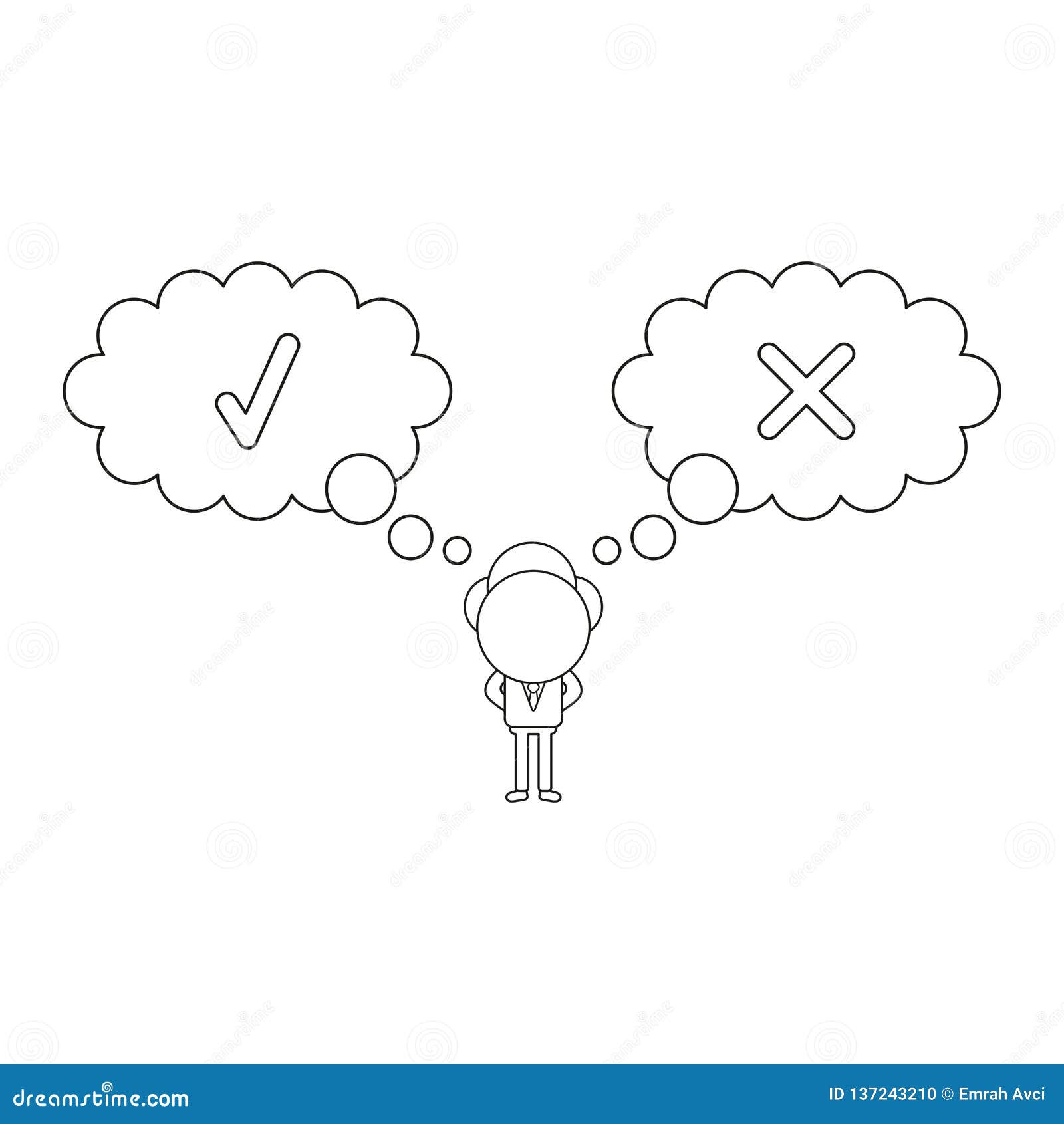 Vector Businessman Character with Thought Bubbles with Check and X ...