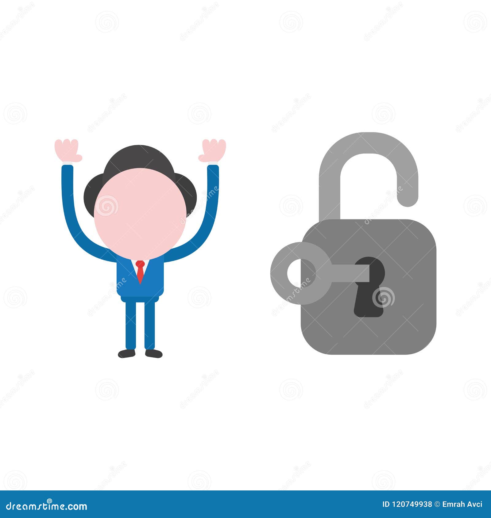 Vector Businessman Character Unlock Padlock with Key Stock Vector ...