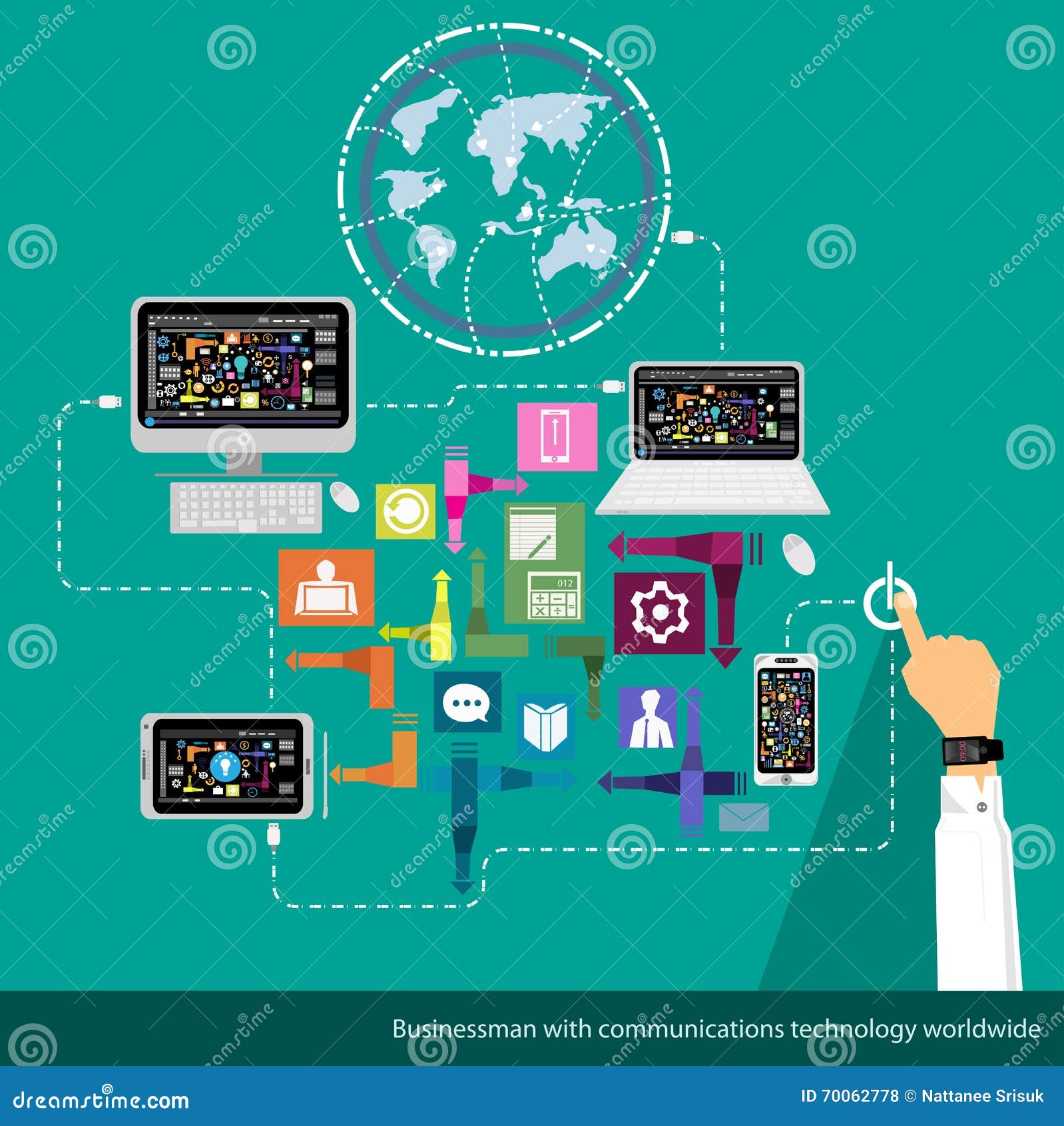 Vector Businessman with Communications Technology Worldwide Stock Vector - Illustration of ...