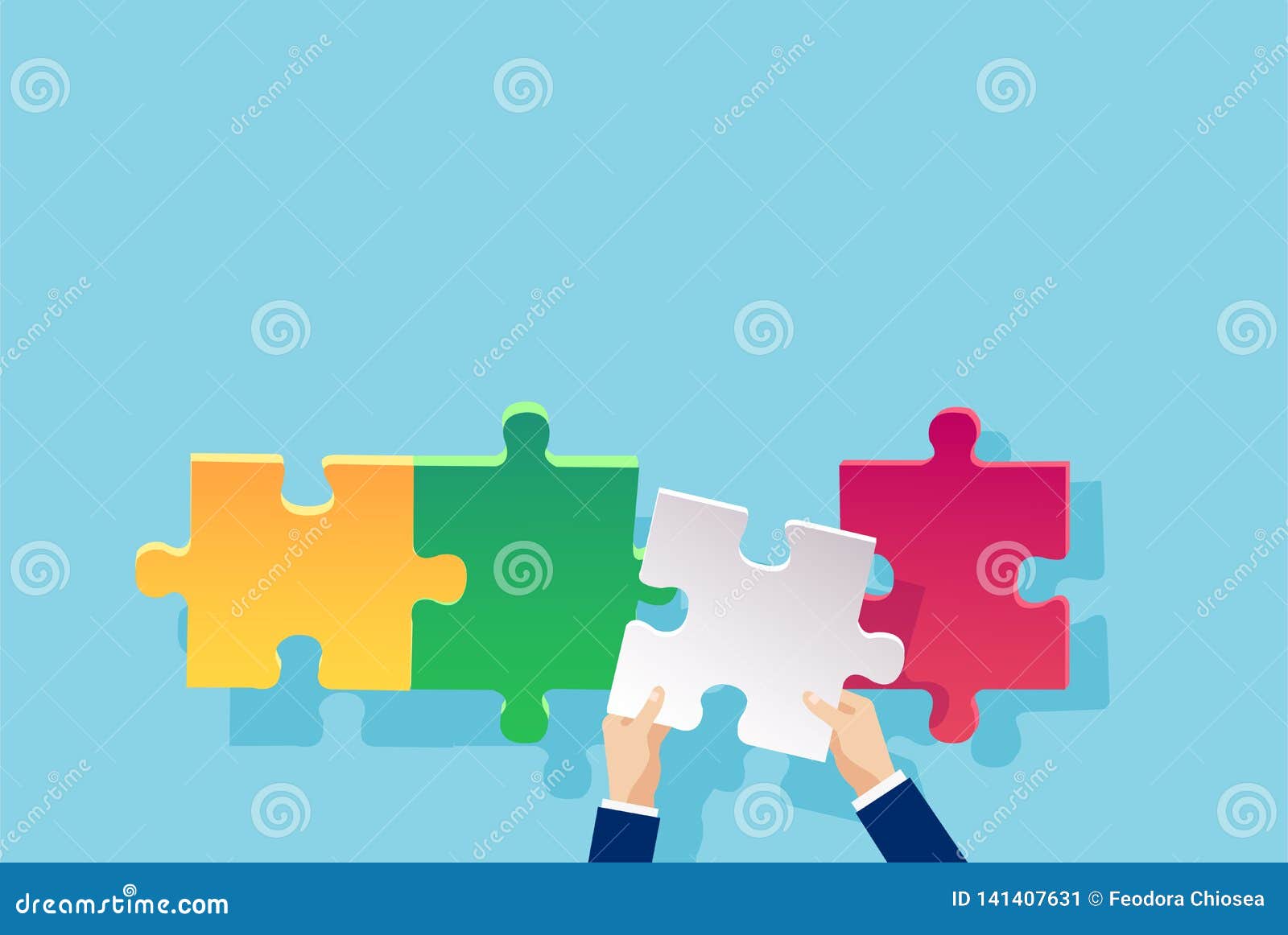 Vector of a Businessman Hand Adding a Puzzle Piece Stock Illustration ...