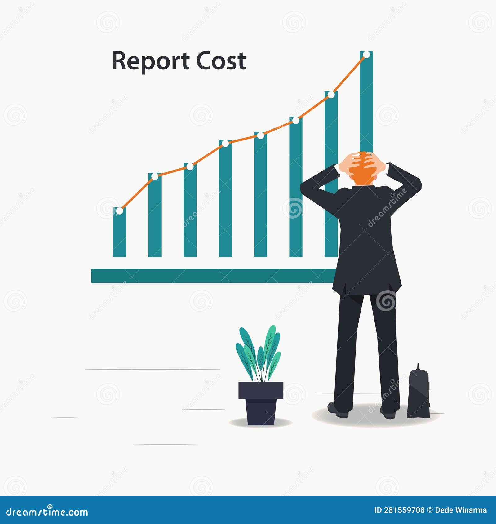 Vector Businessman Looking at Graphic Cost Report. Cost Increase Design ...
