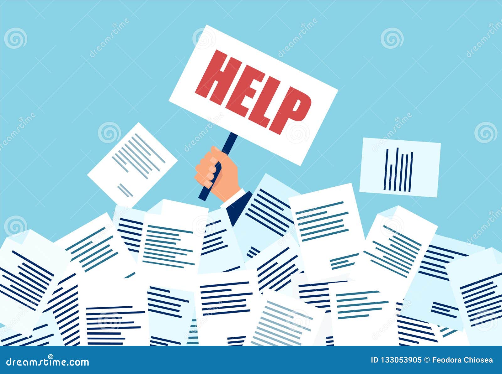 Vector of a Businessman in Need for Help Under a Lot of Bills and ...