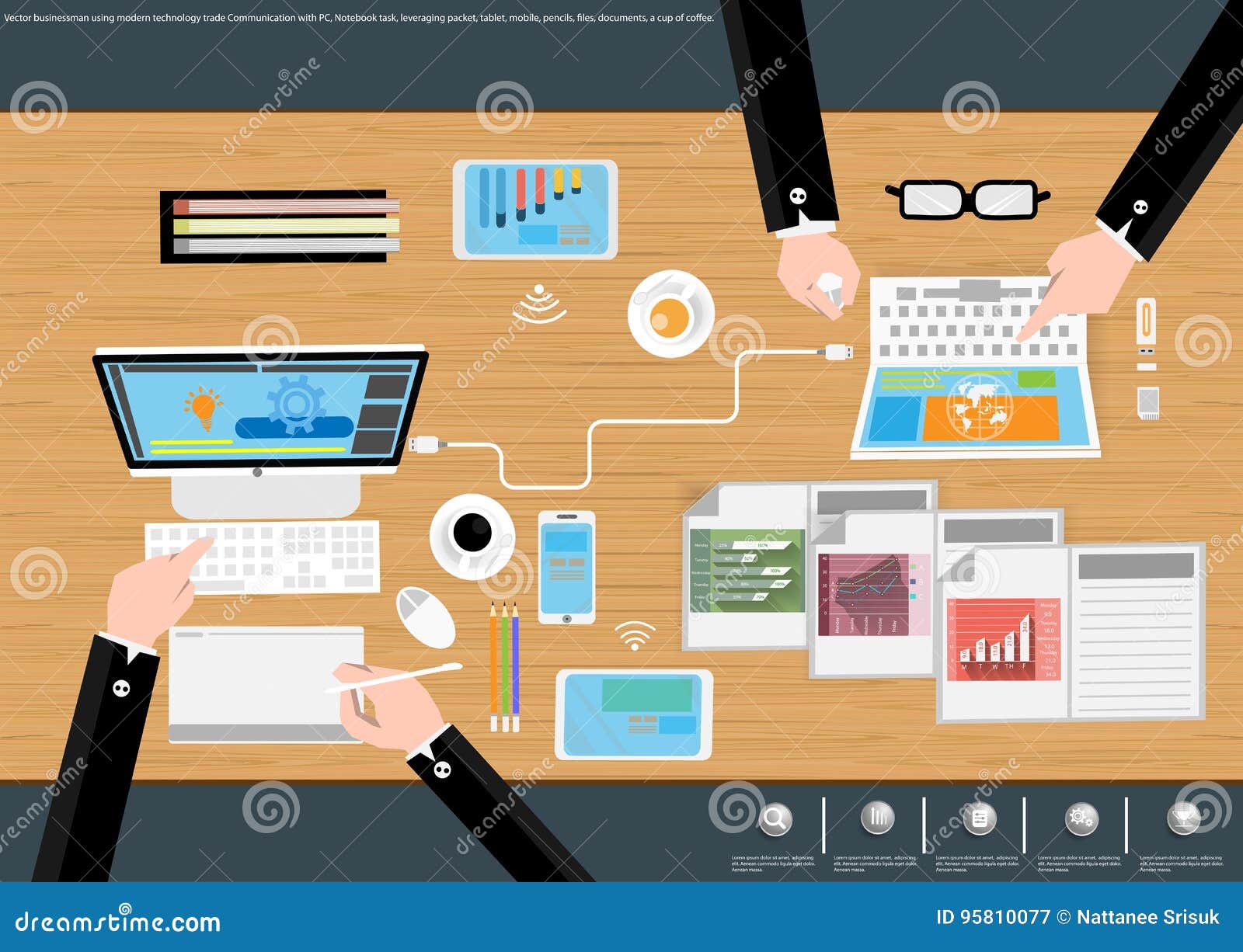 Vector Businessman Using Modern Technology Trade Communication with PC ...