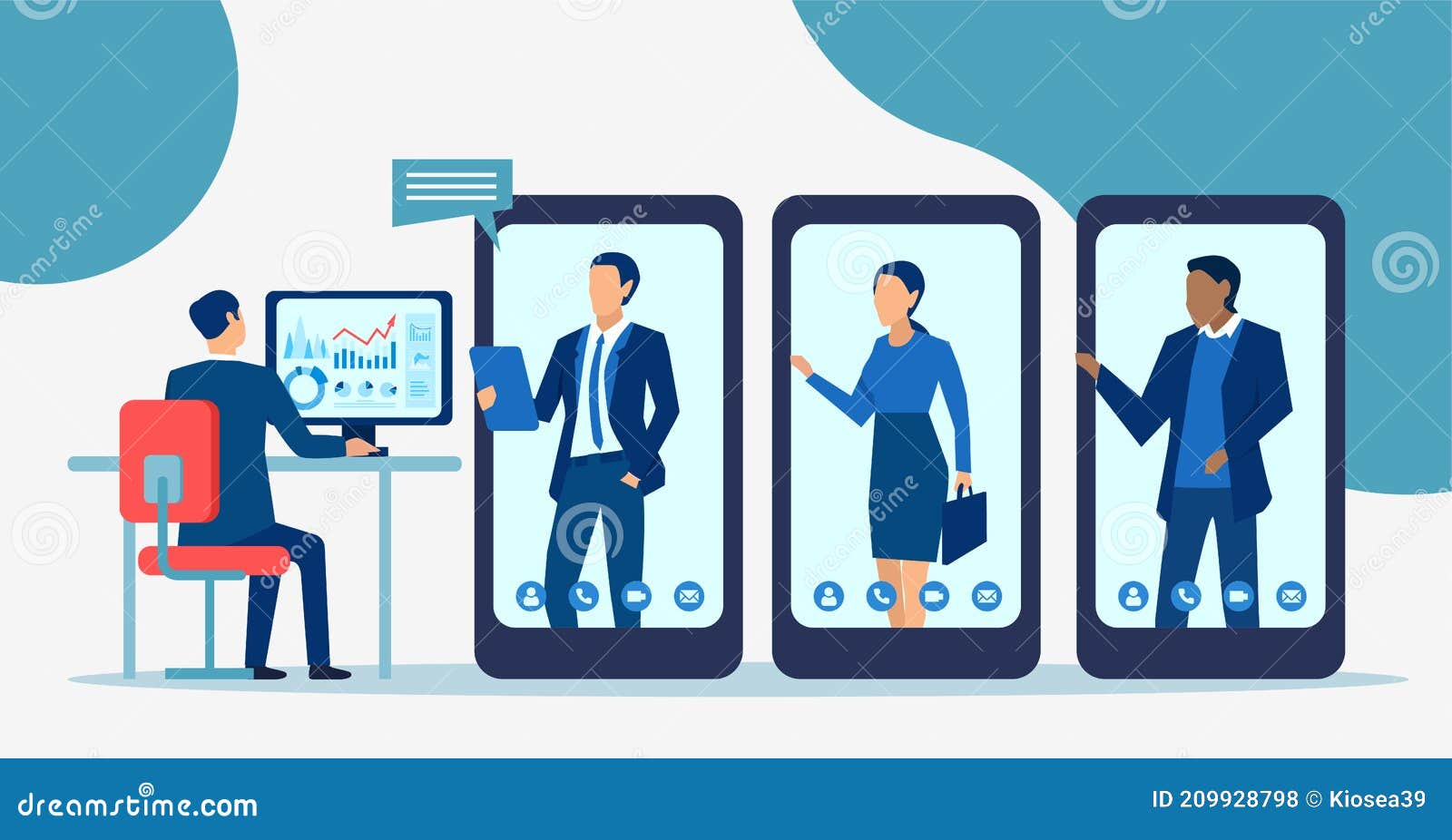 Vector of Businesspeople Communicating Online Using Modern Technology ...