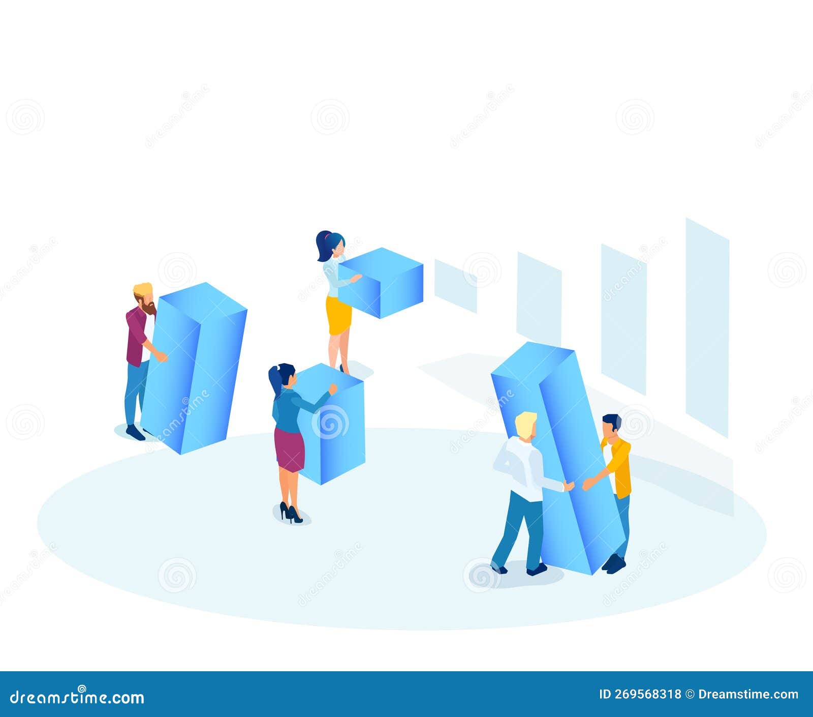 Vector of a Businesspeople Team Assembling Graph Bars in a Growing Up ...